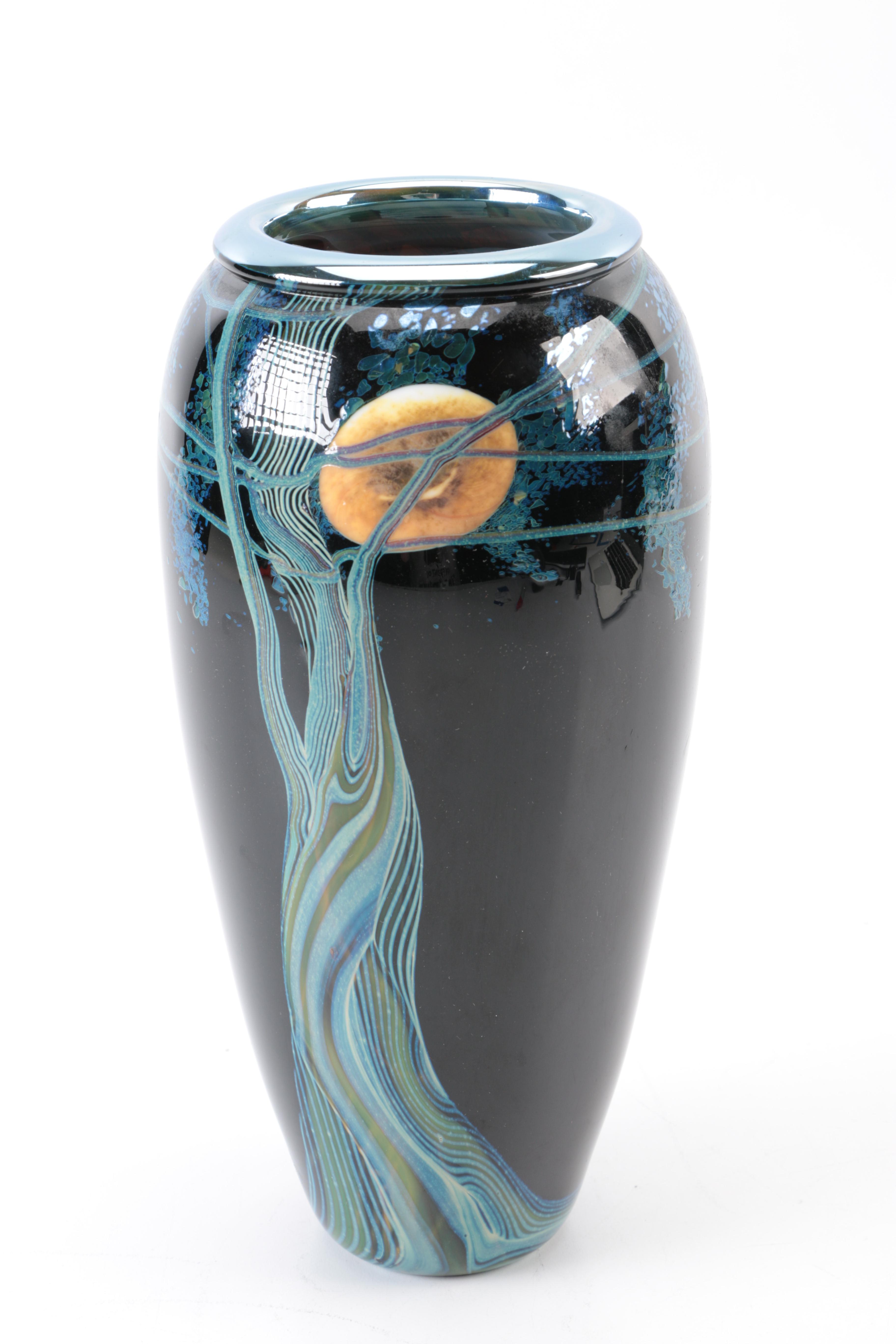 Satava "Black Harvest Moon" Art Glass Vase | EBTH