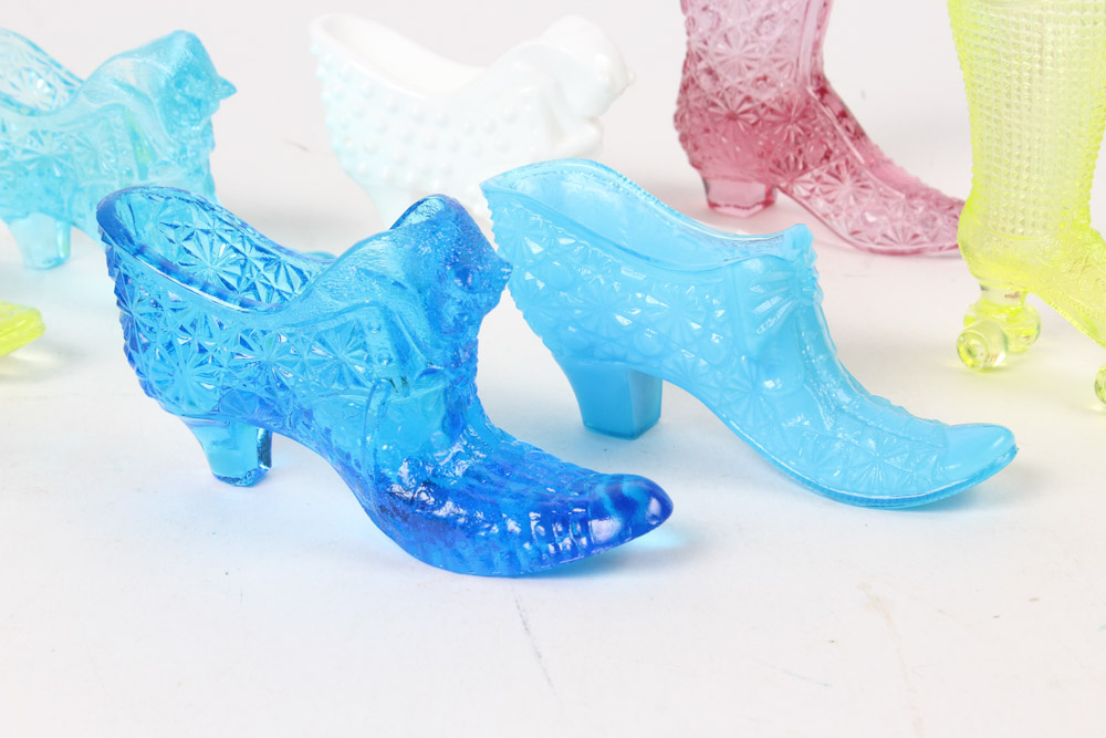 Fenton Glass Shoes Including Vaseline Glass | EBTH