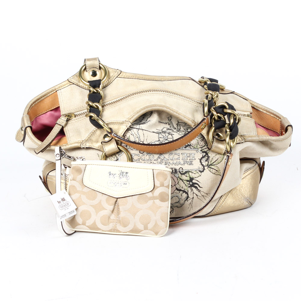 Coach Tattoo Canvas Tote with Coach Signature Wristlet | EBTH