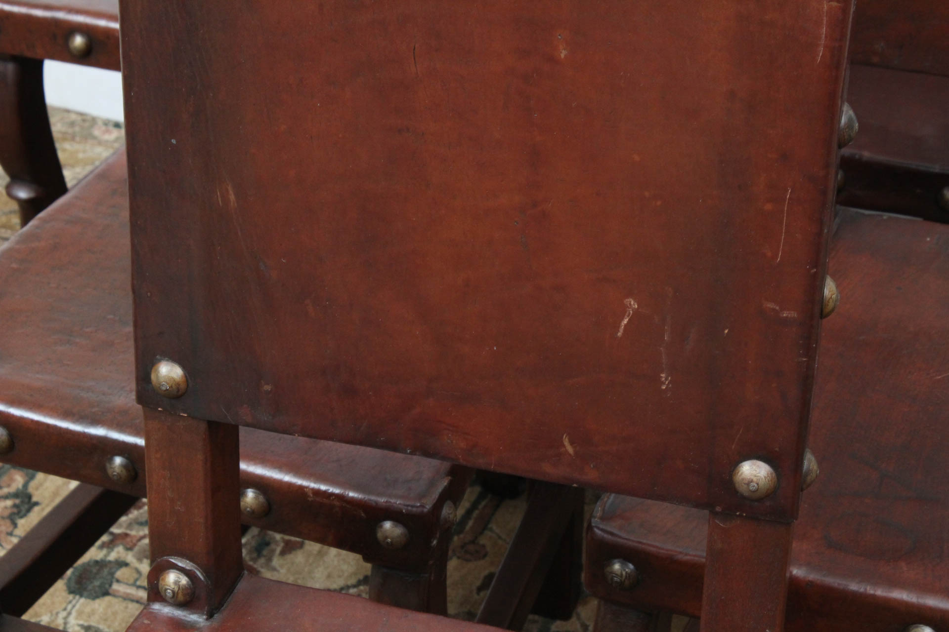 Antique Peruvian Handcrafted Leather Tooled Dining Chair Set | EBTH