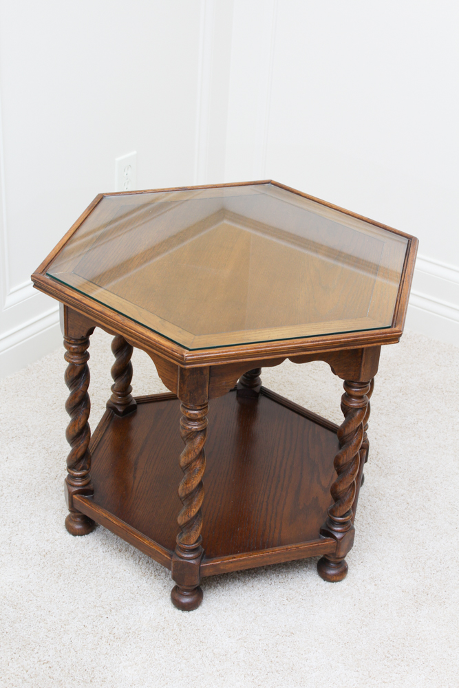 Ethan Allen Hexagonal Oak Accent Table | EBTH