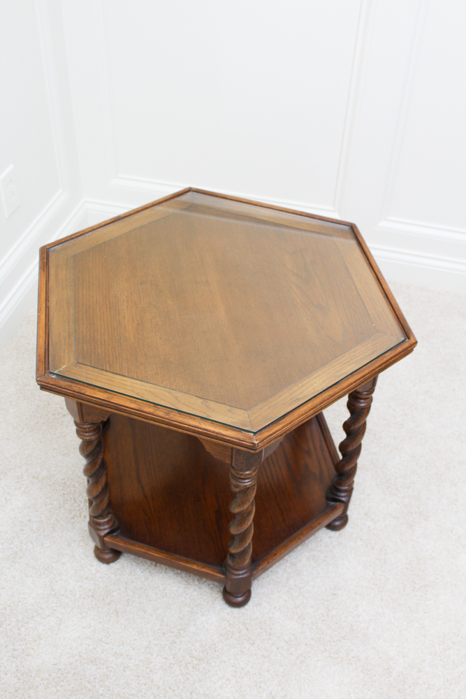 Ethan Allen Hexagonal Oak Accent Table | EBTH