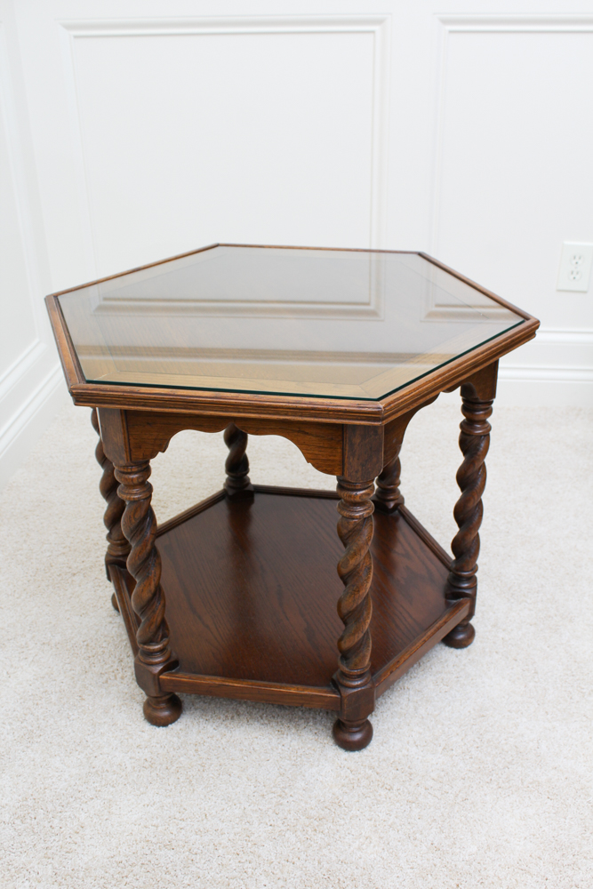 Ethan Allen Hexagonal Oak Accent Table | EBTH