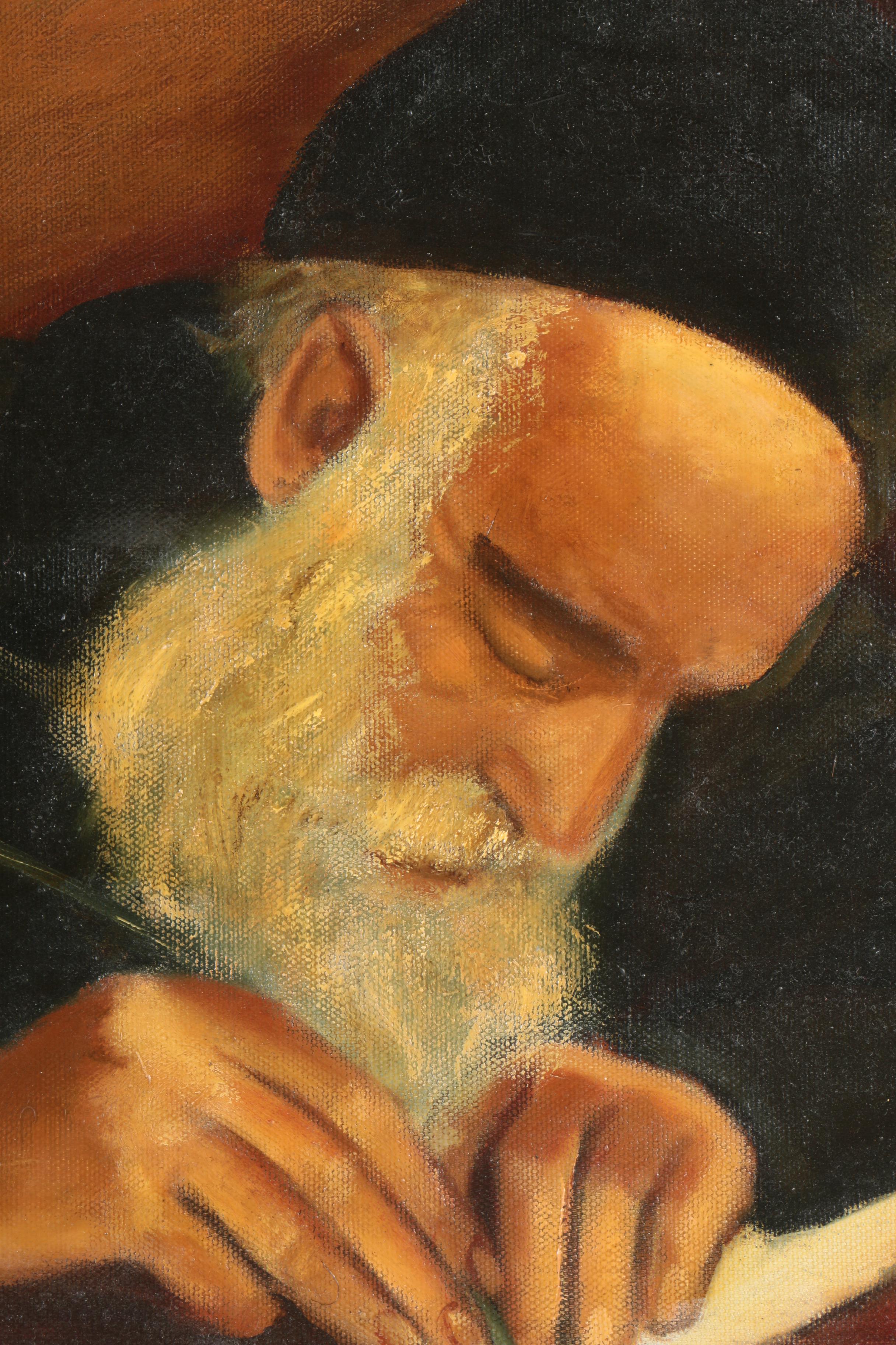 Braiker Oil Painting of Old Man Writing | EBTH