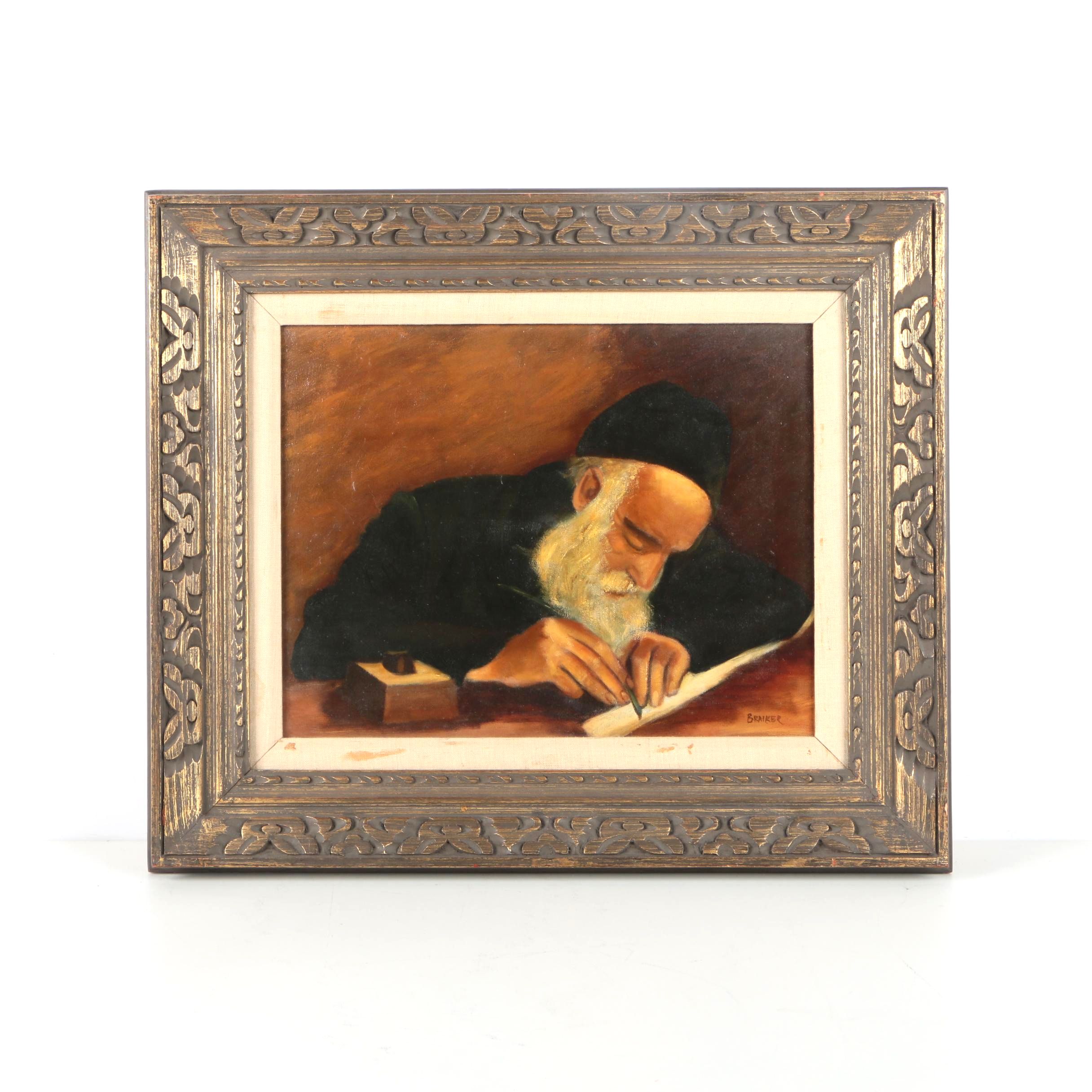 Braiker Oil Painting of Old Man Writing | EBTH