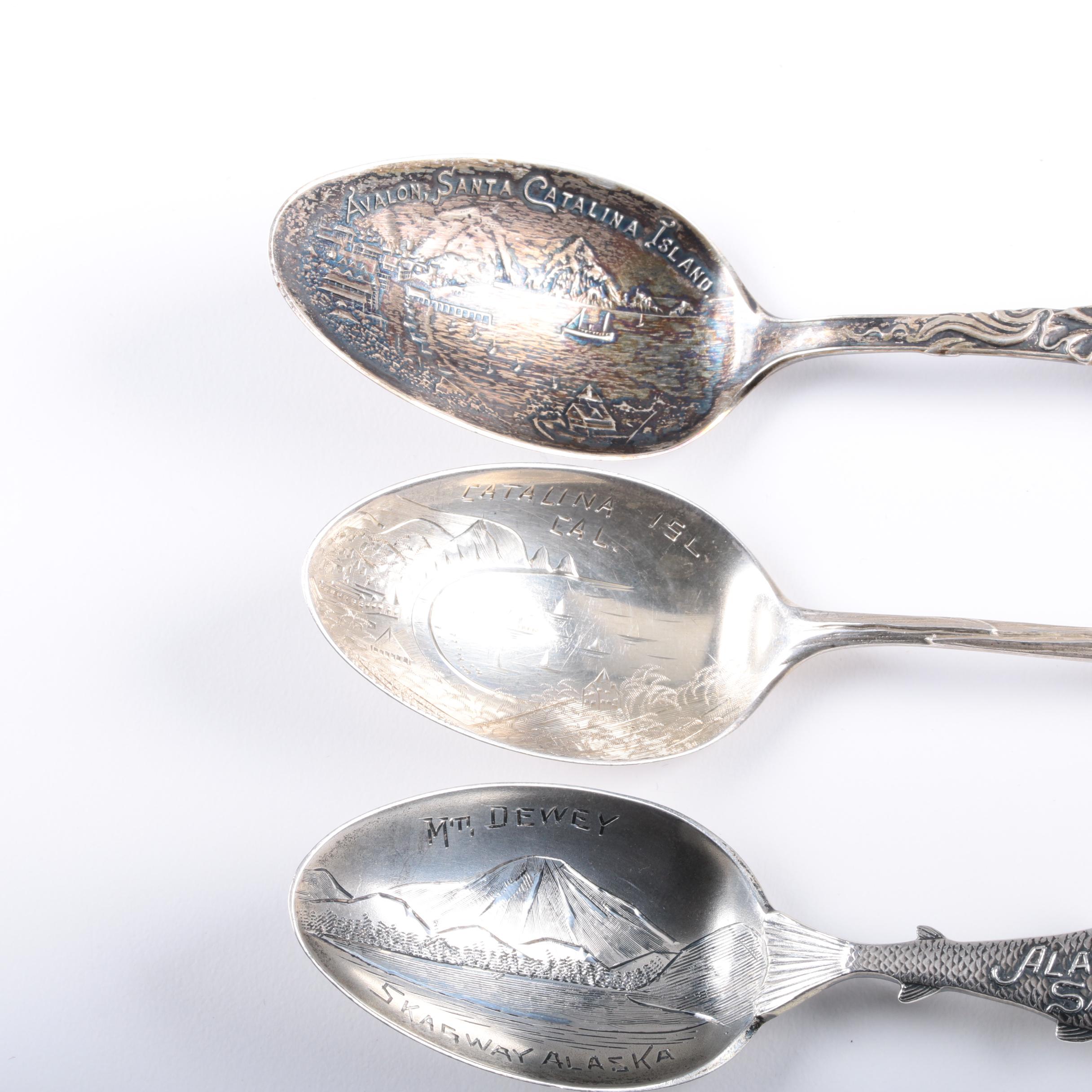 Five Vintage Fish Themed Sterling Silver Souvenir Spoons Featuring ...