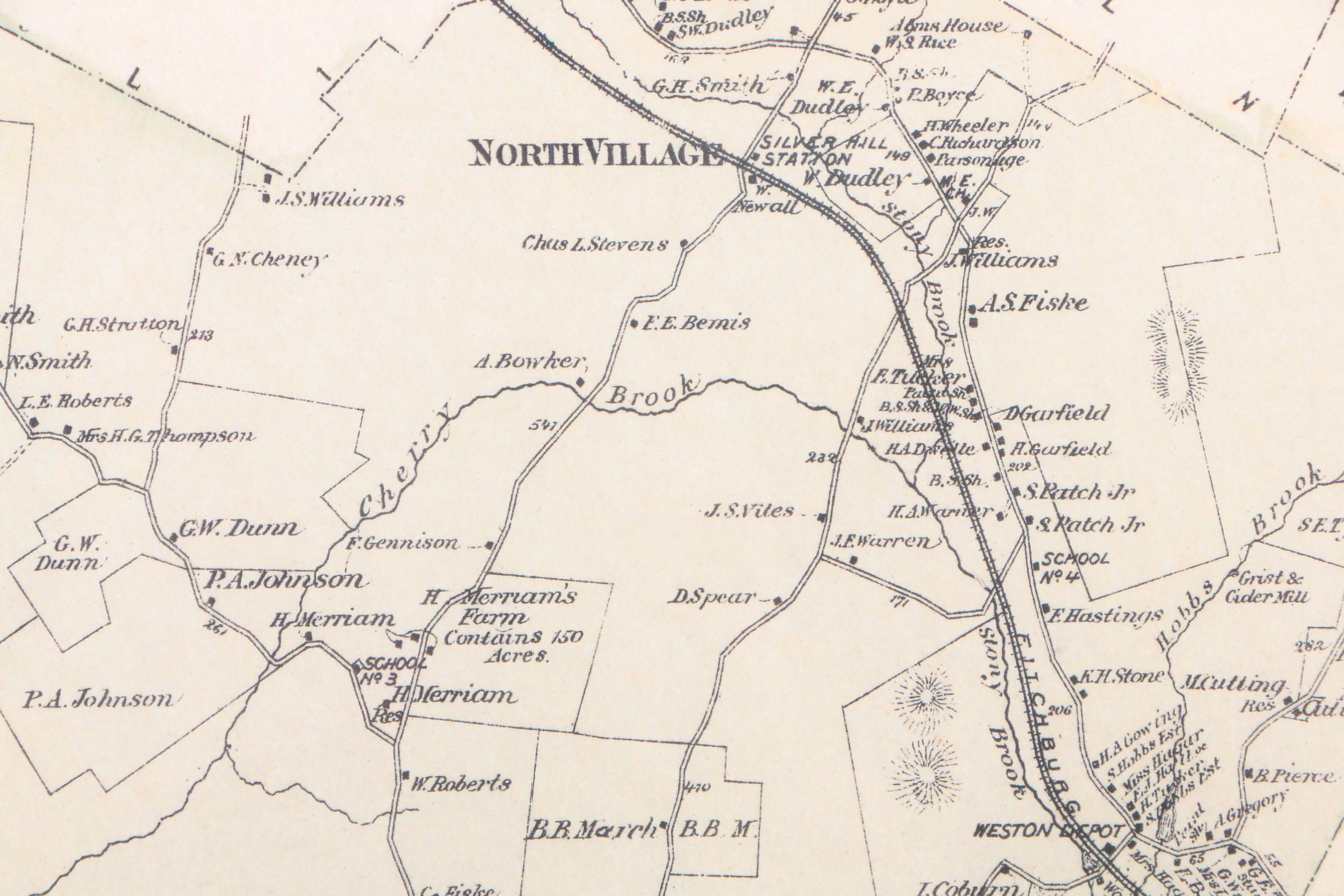 Reproduction Print After 1875 Map of Weston, Massachusetts | EBTH