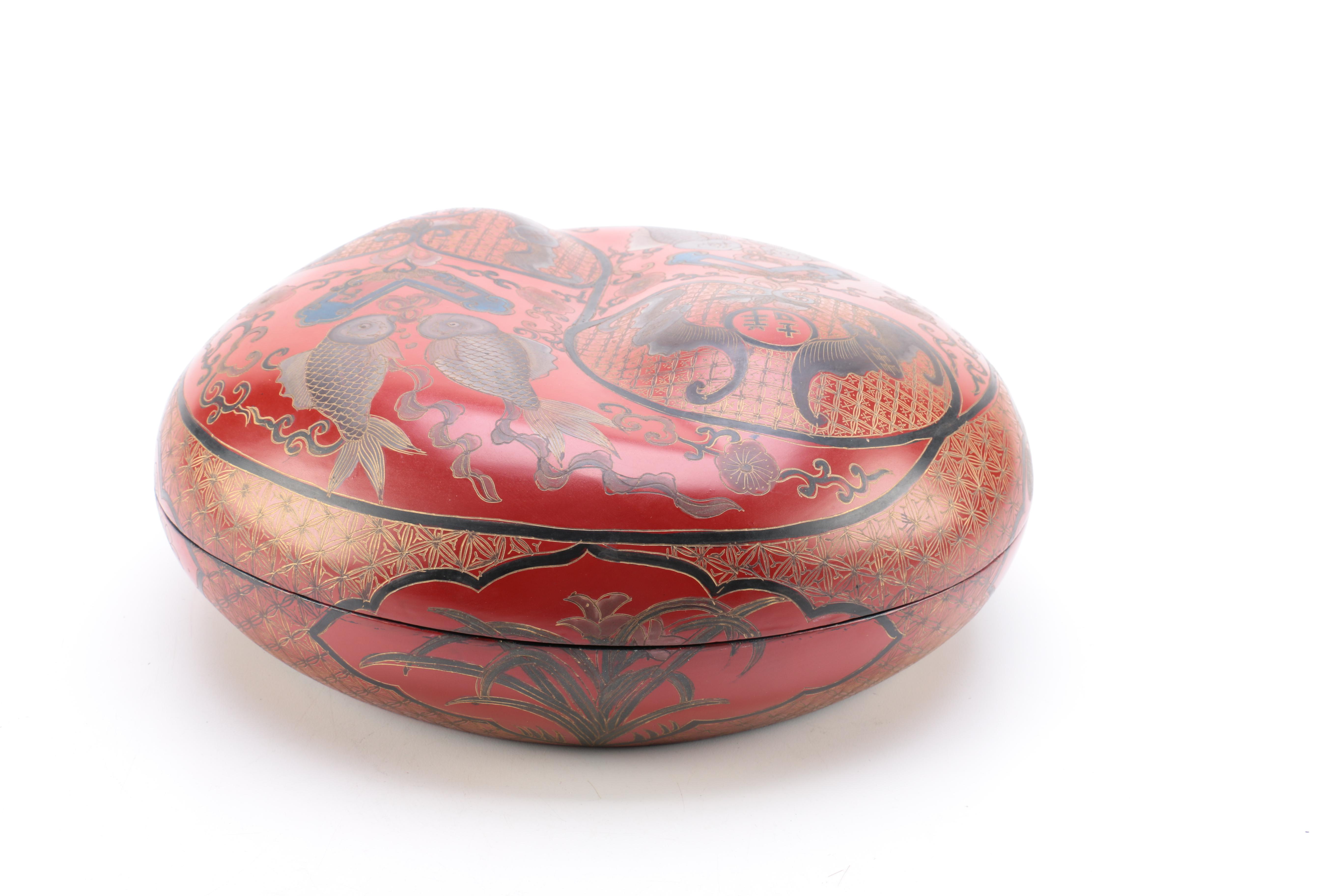 Chinese Hand Painted Wooden Bowl | EBTH