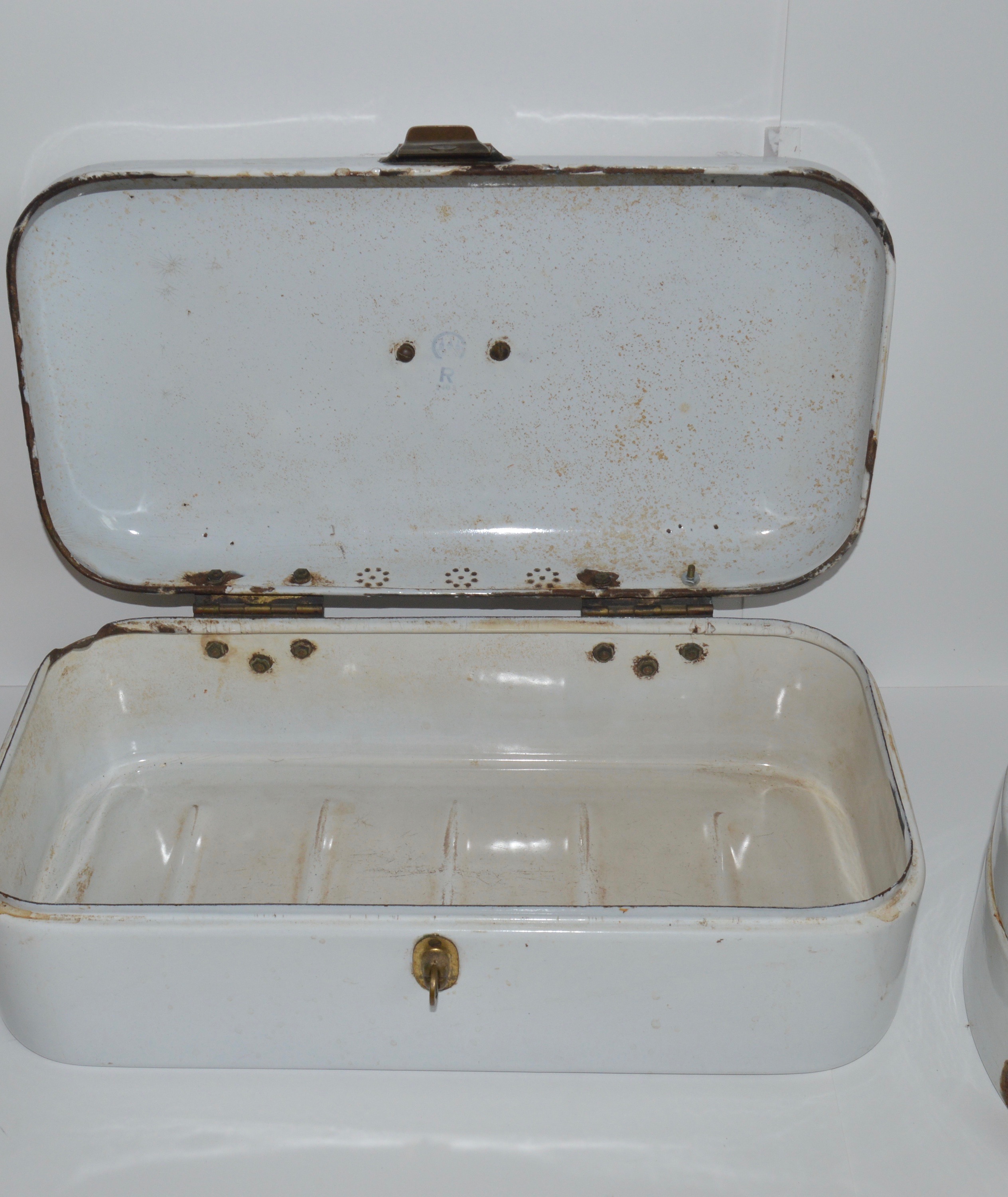 Pair of Vintage Enamel Bread Boxes | EBTH