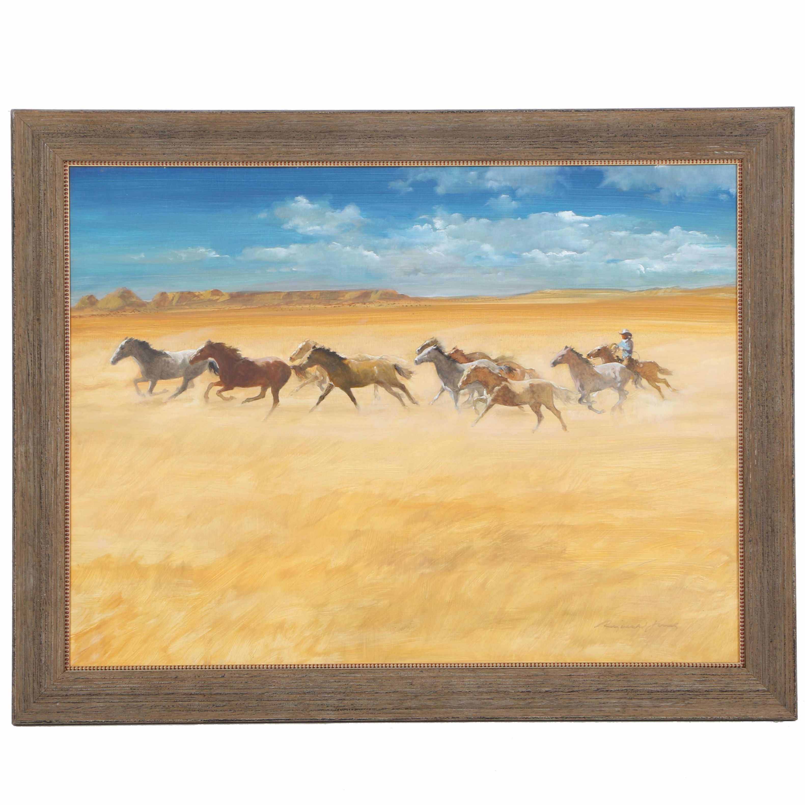 Reginald Jones Oil Painting on Canvas Board of Horses | EBTH