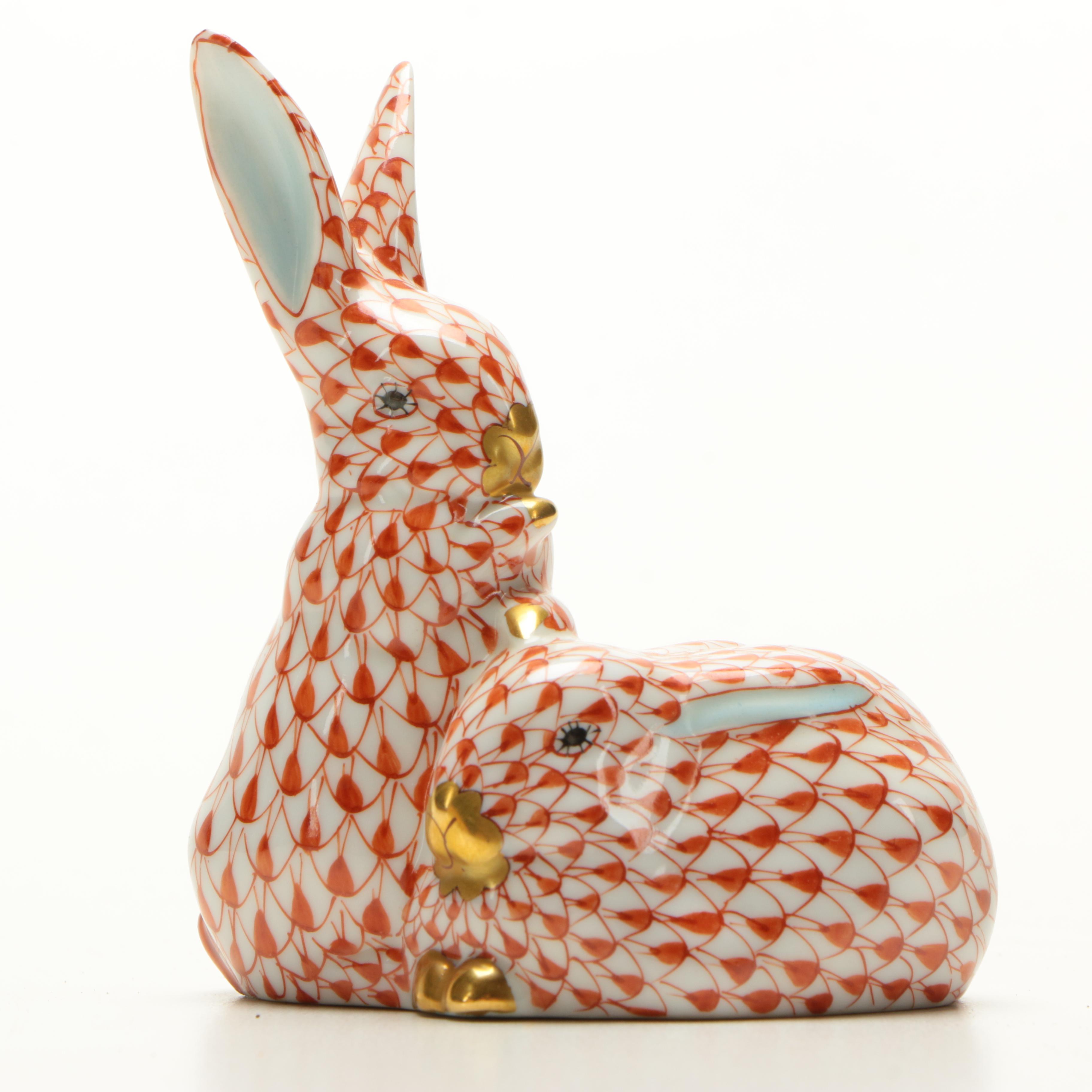 Herend Porcelain Rabbits Figurine | EBTH