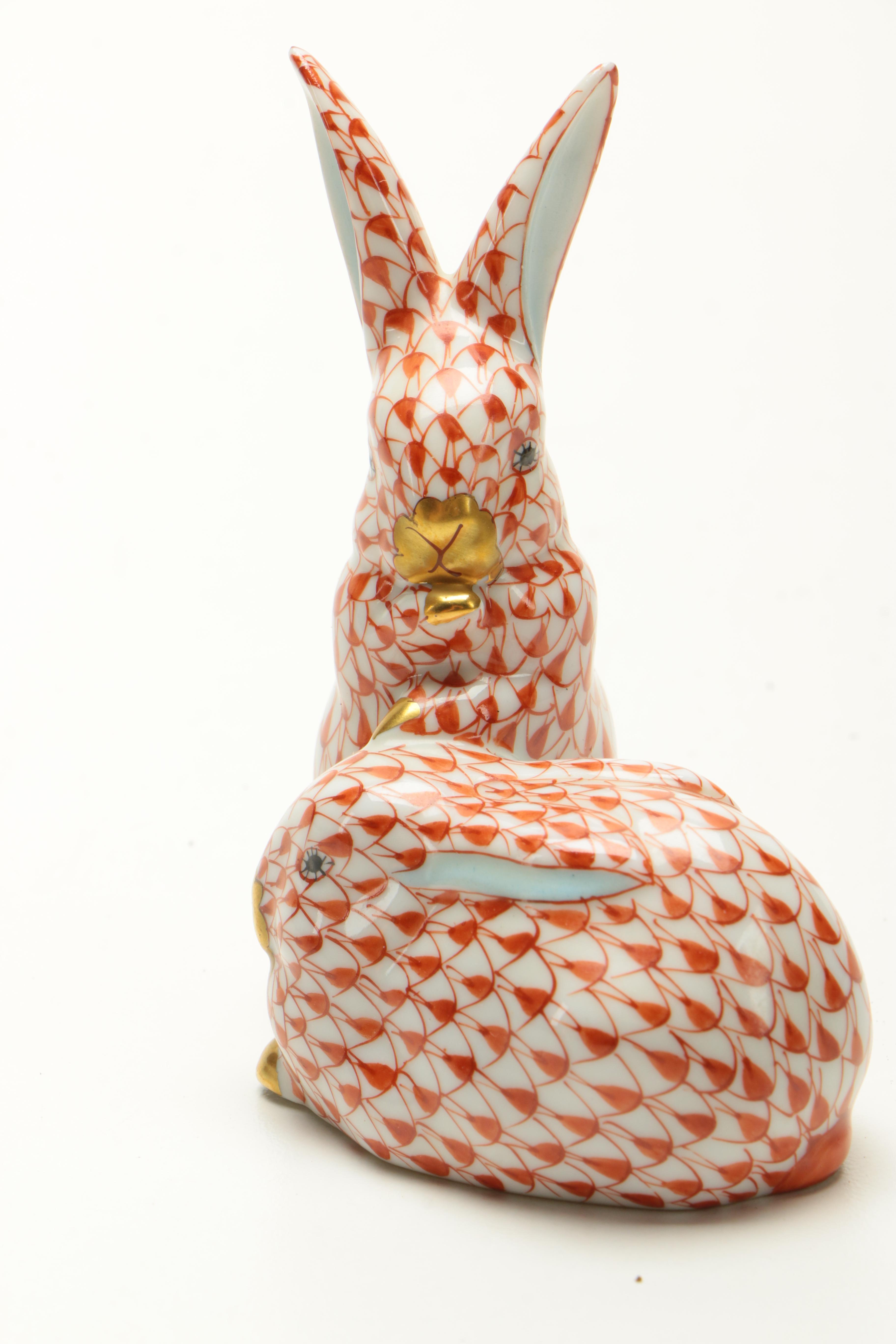 Herend Porcelain Rabbits Figurine | EBTH