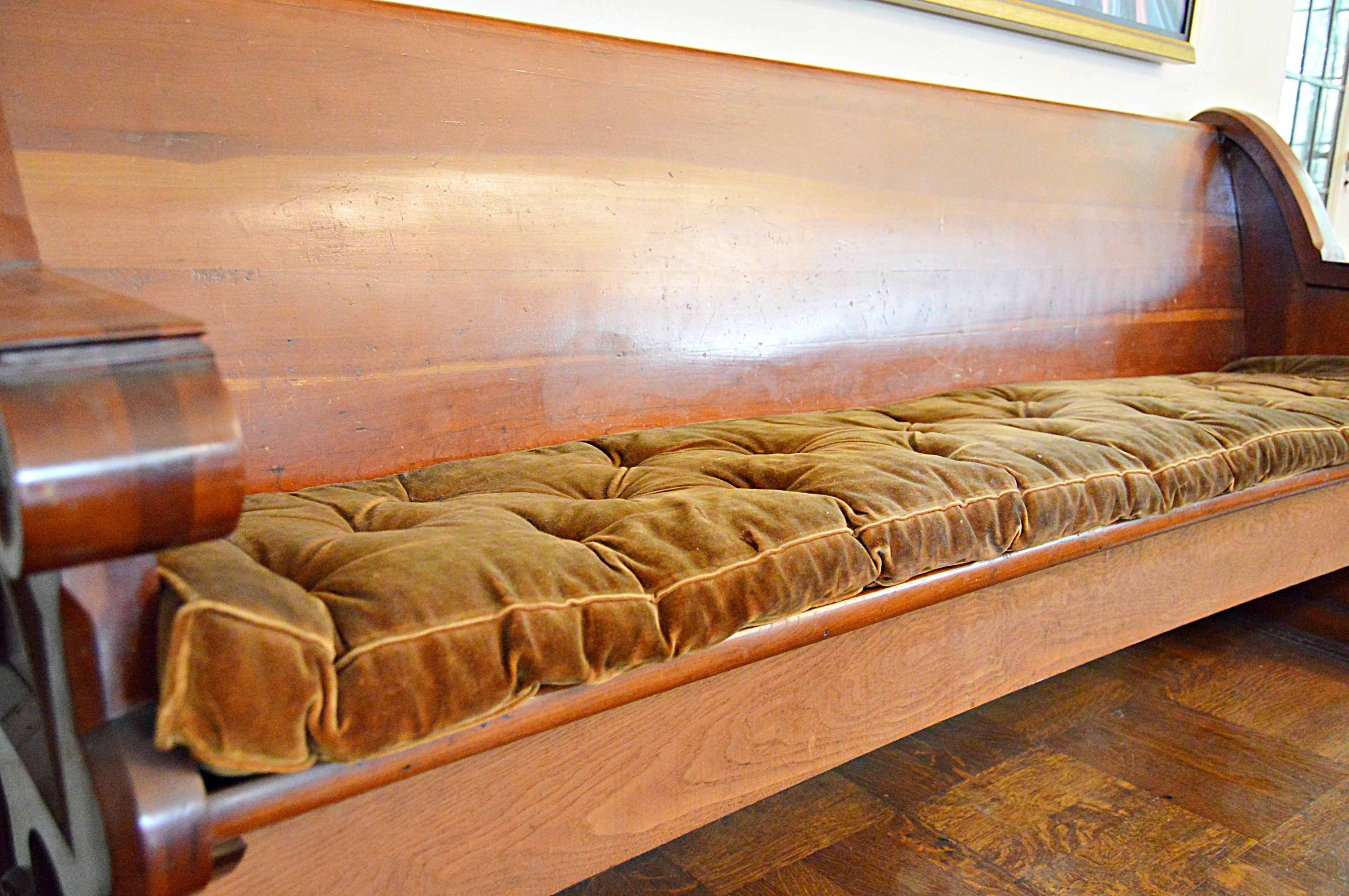 19th Century Gothic Style Cherry Church Pew with Velvet Cushion | EBTH