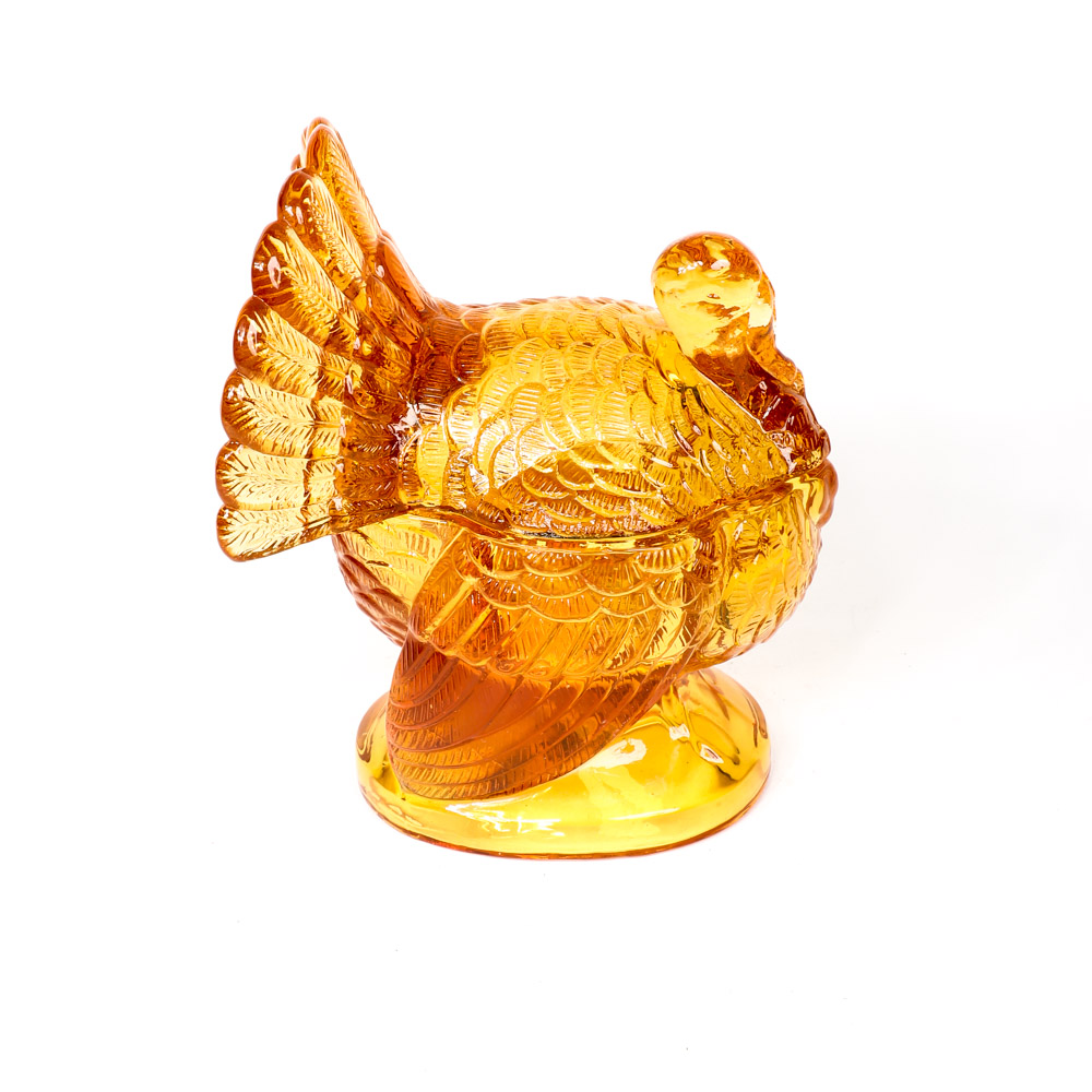Amber Pressed Glass Turkey Lidded Dish : EBTH