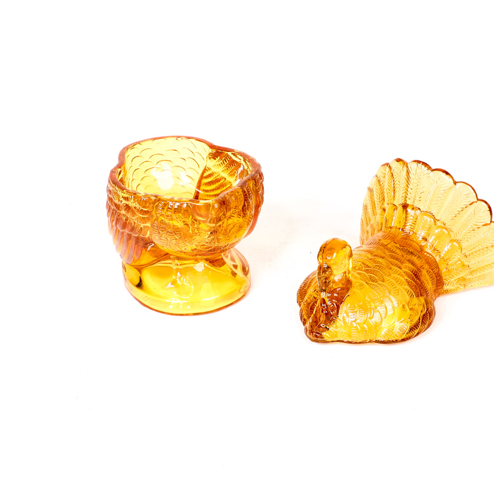 Amber Pressed Glass Turkey Lidded Dish | EBTH