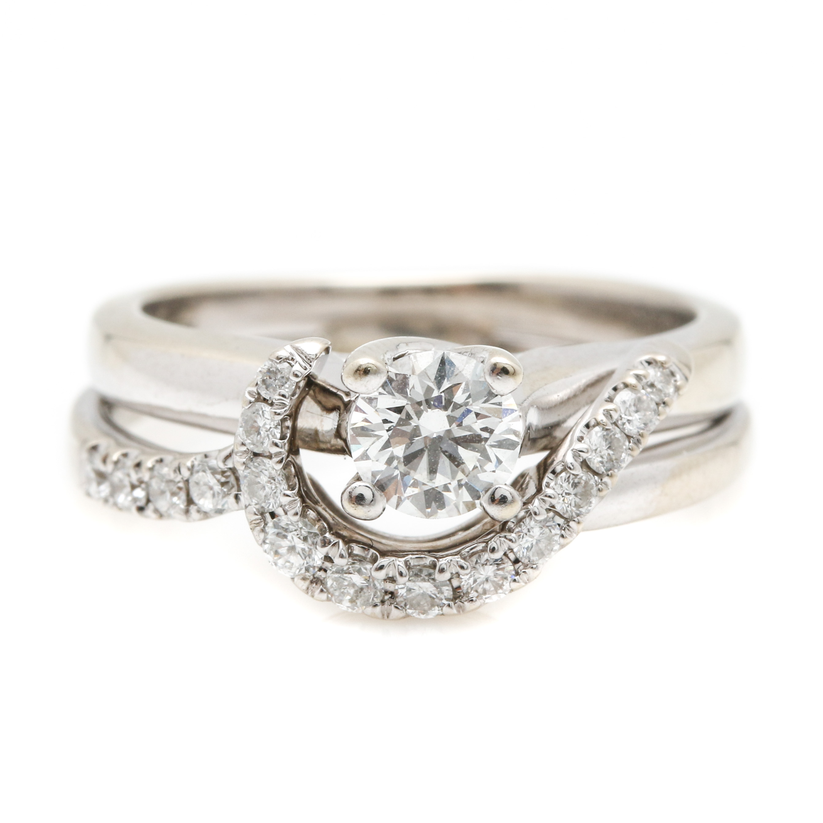 18K White Gold Diamond Helzberg Engagement Ring with 14K Diamond Band ...