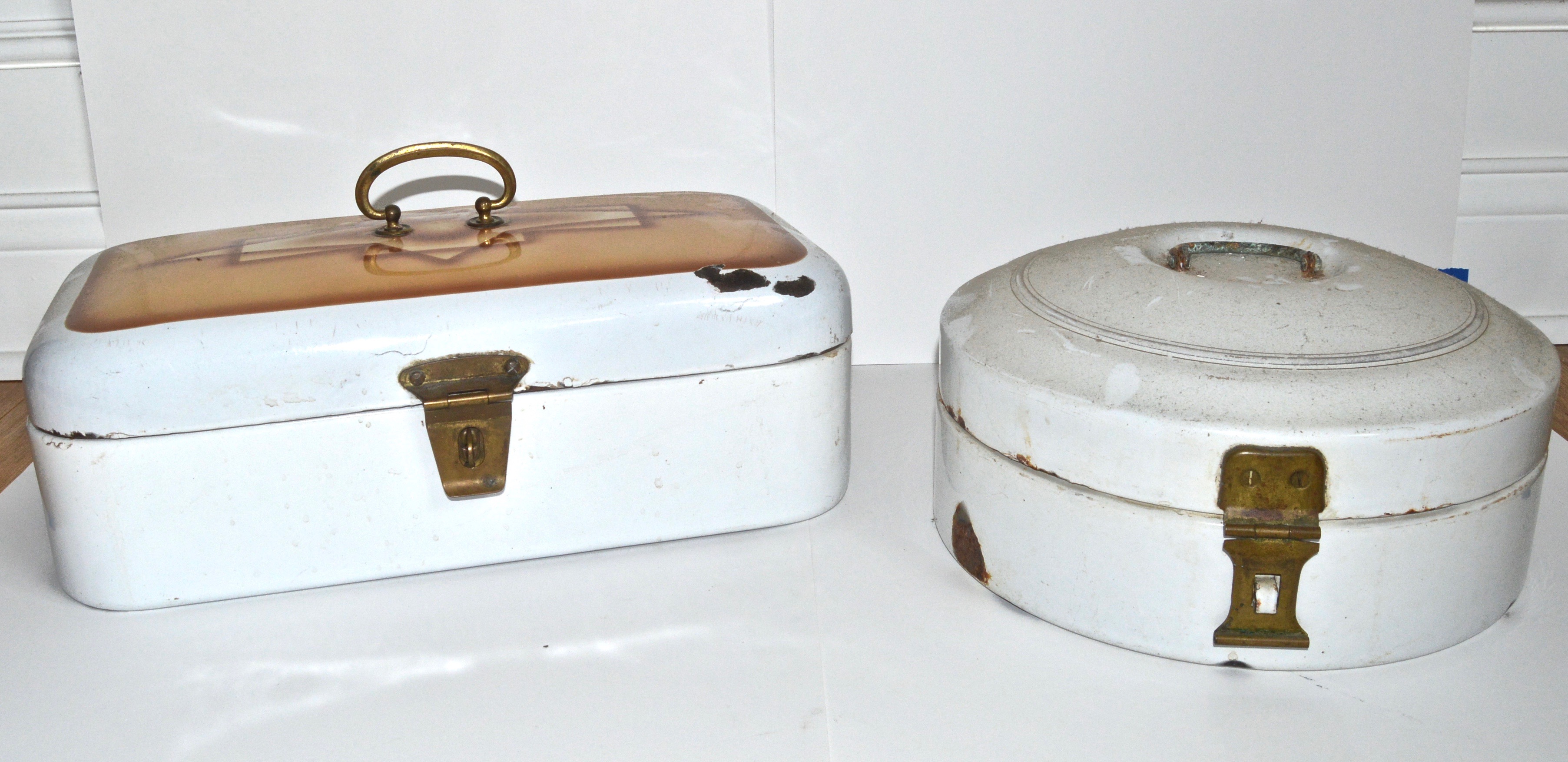 Pair of Vintage Enamel Bread Boxes | EBTH