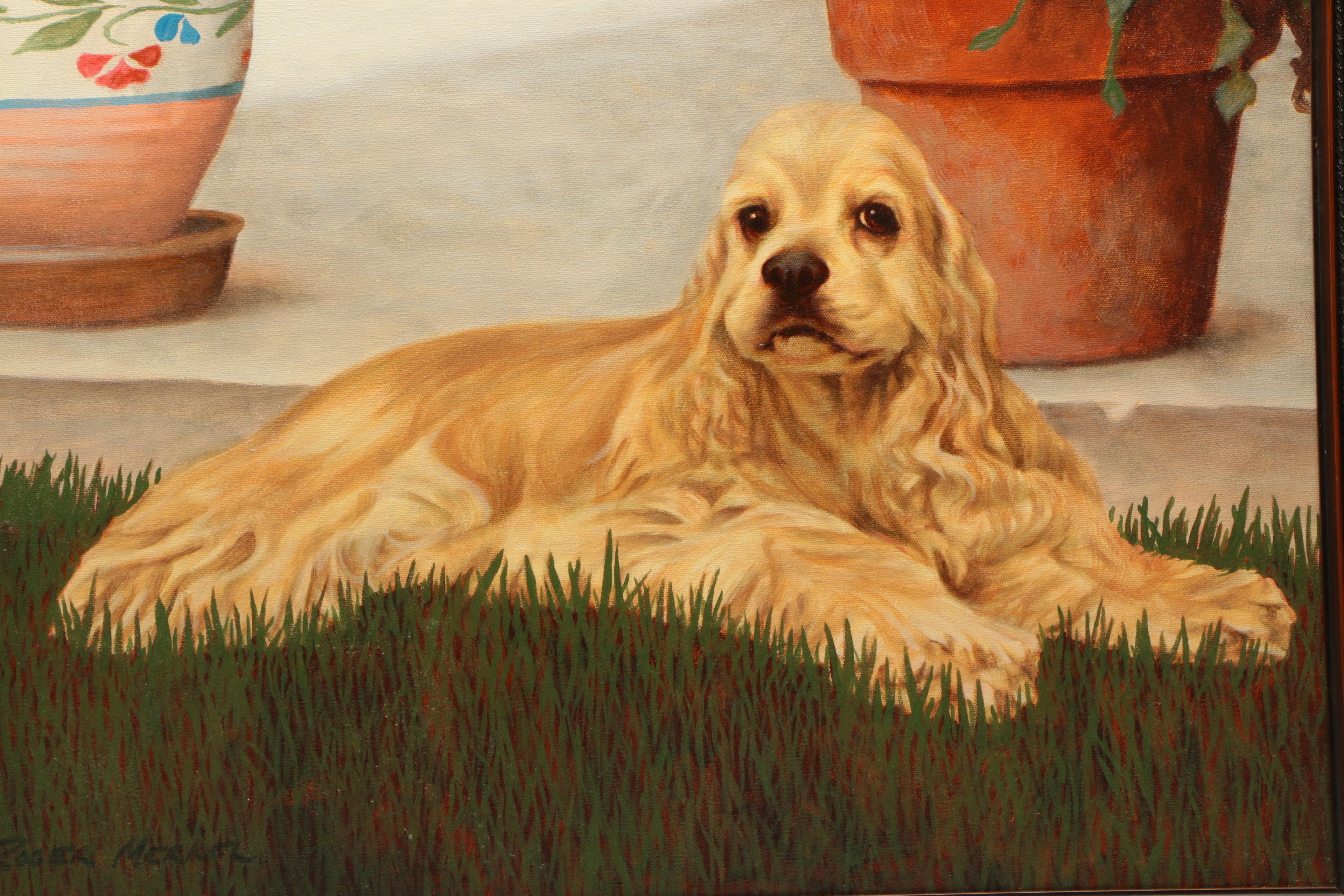 Roger Merkel Oil Painting on Canvas of Cocker Spaniel Resting on a Lawn ...
