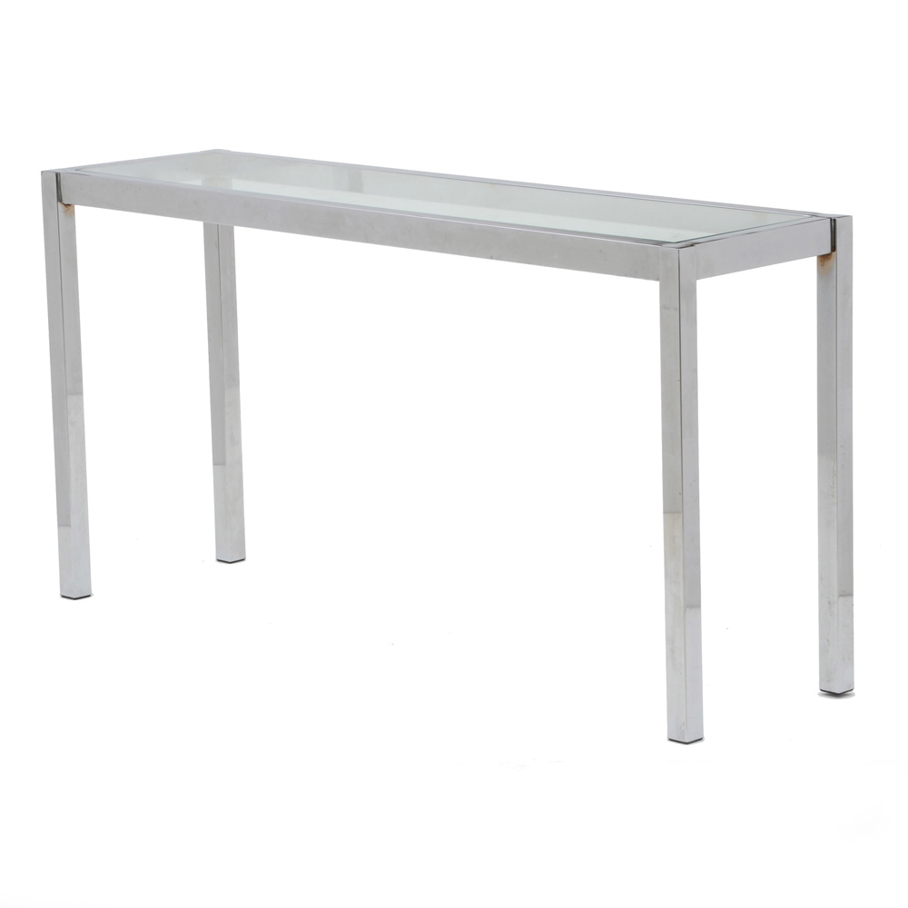 Chrome Sofa / Console Table with Glass Top | EBTH