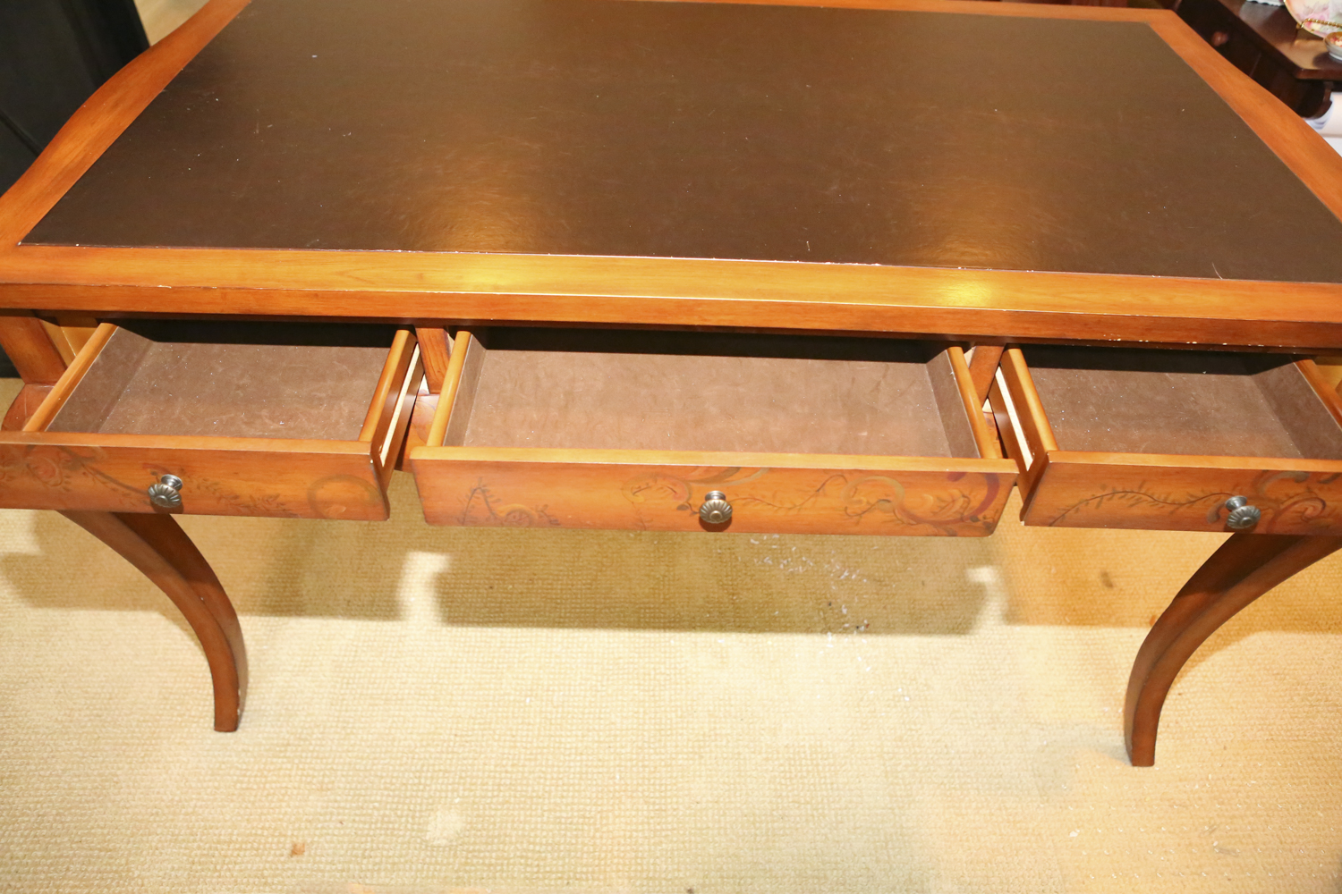 Hand Painted Writing Desk with Leather Inlay | EBTH