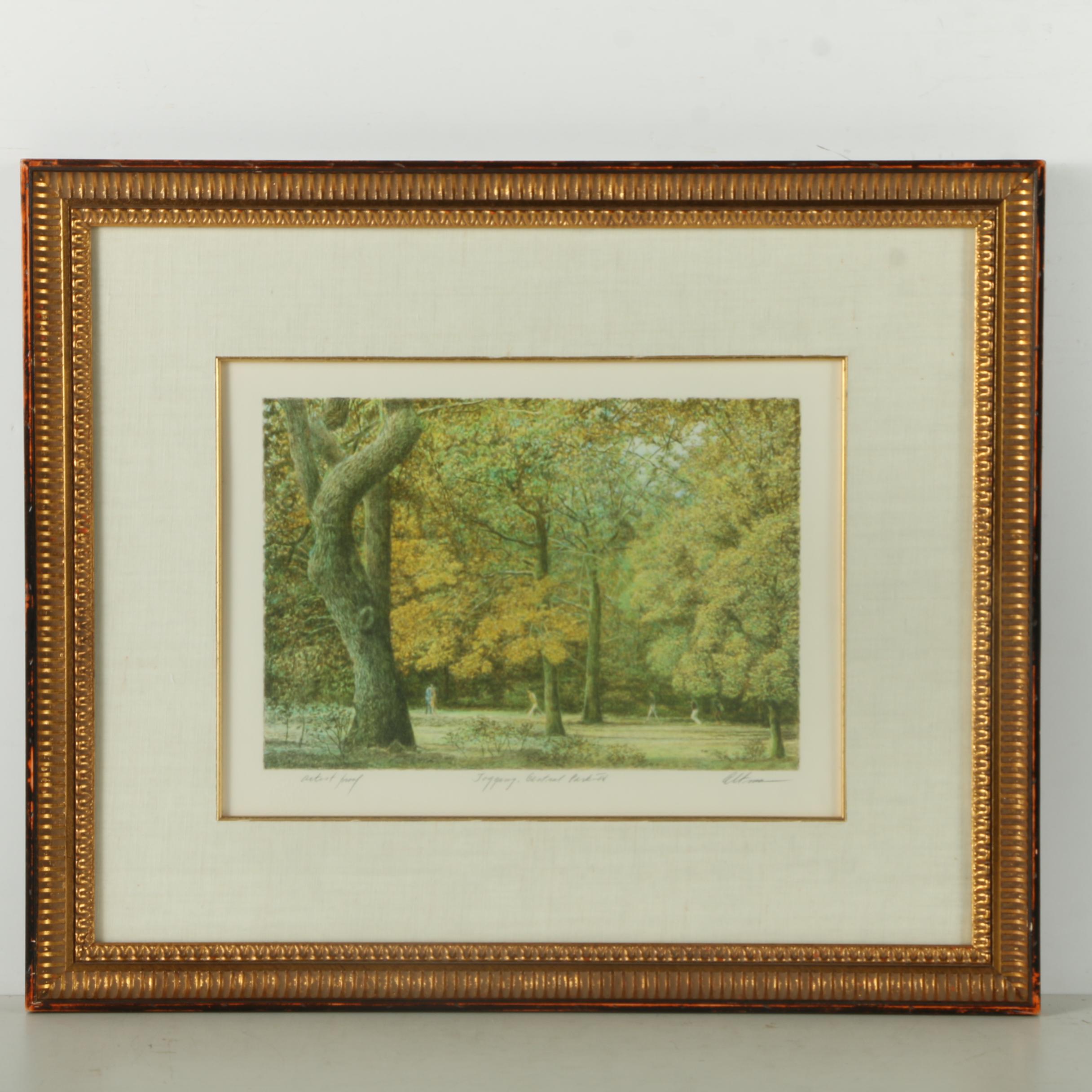 Harold Altman Artist Proof Lithograph on Paper "Jogging, Central Park ...