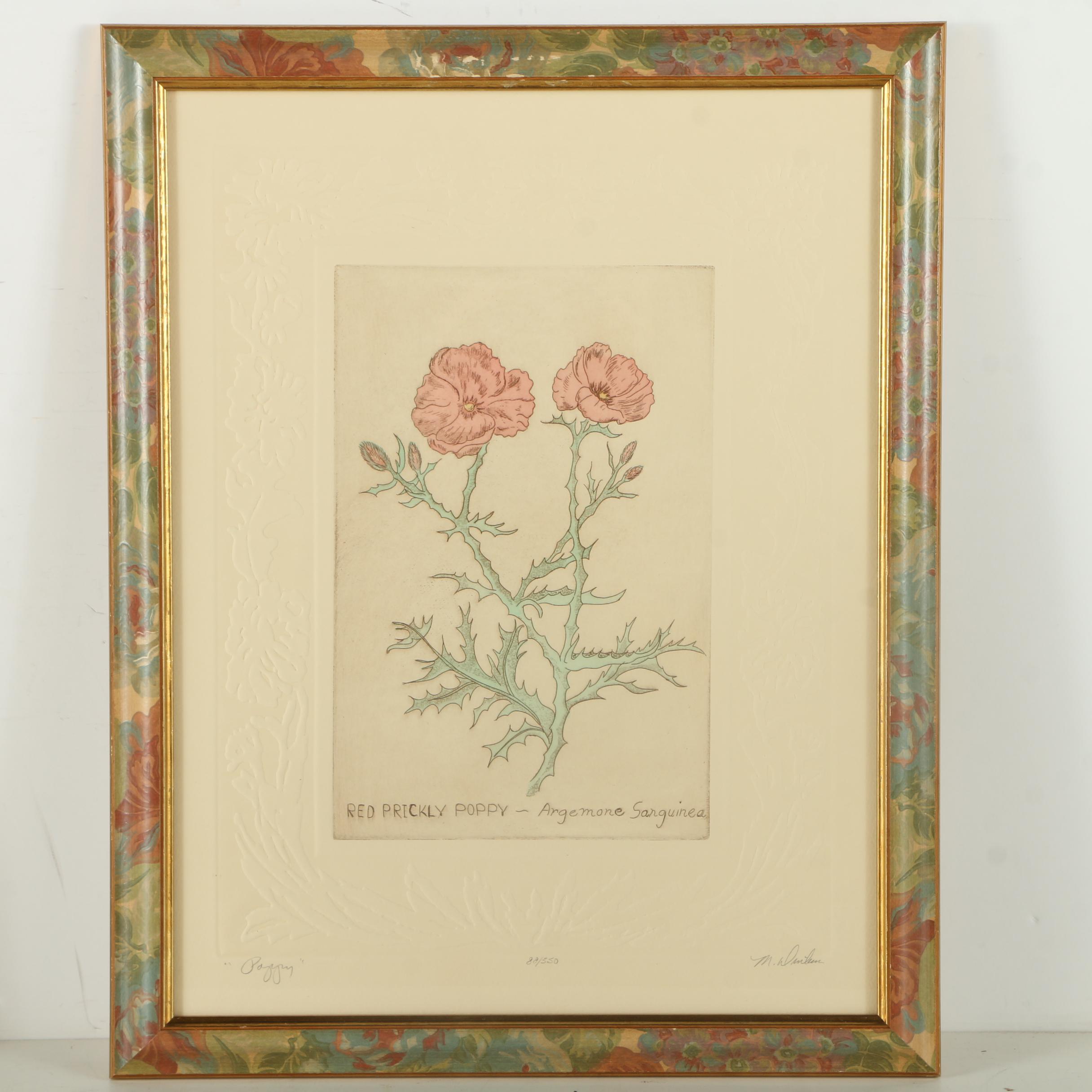 Limited Edition Hand Colored Etchings with Embossment "Phlox" and ...