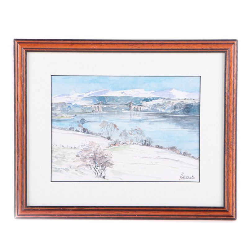 Pete Slater Watercolor Painting on Paper of Landscape with Suspension ...