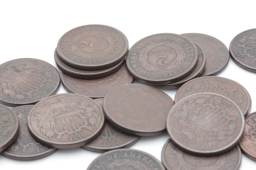Twenty-One Shield Two Cent Coins | EBTH