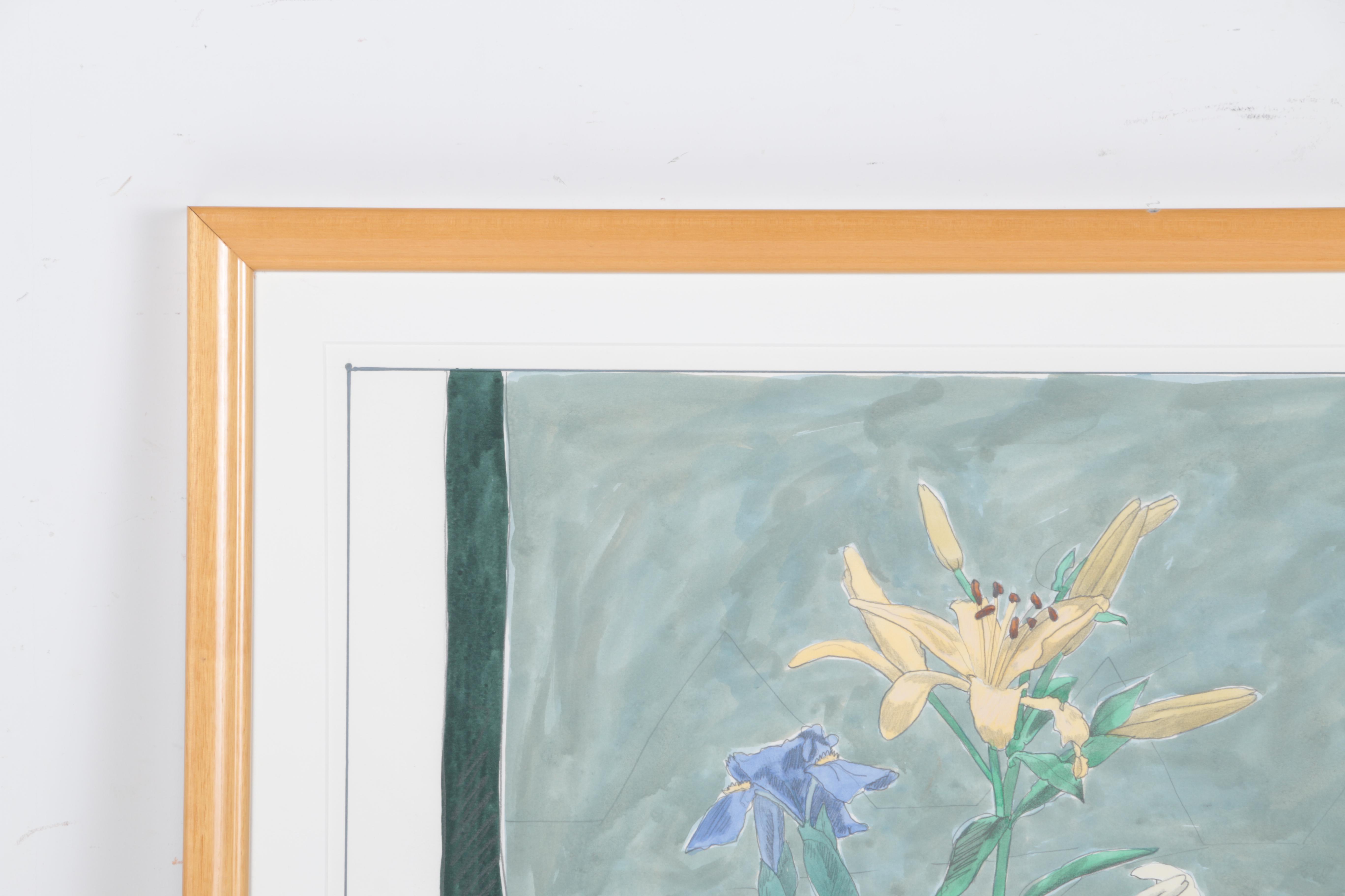 Kalick Watercolor and Ink Painting on Paper "Iris and Lilies" | EBTH