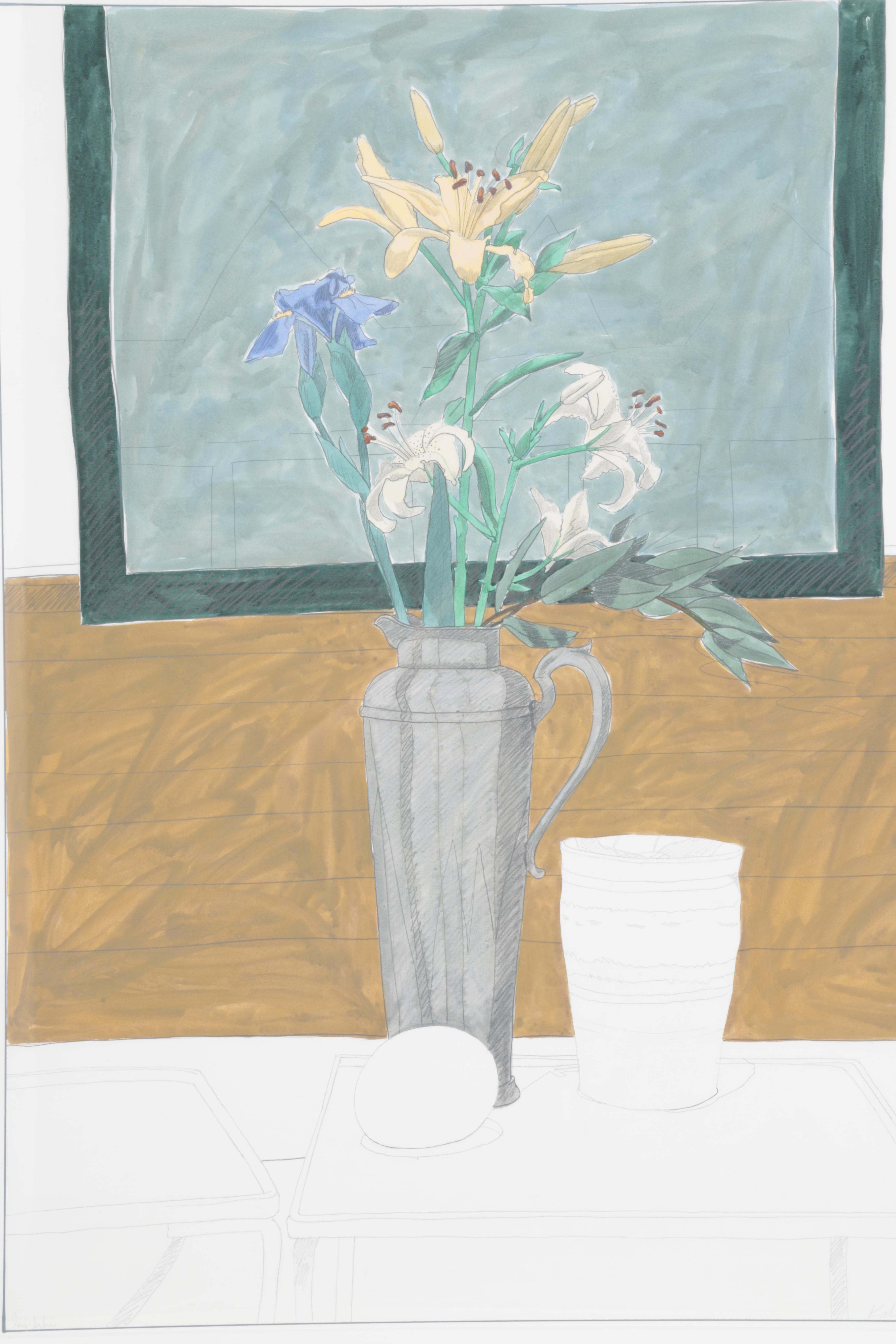 Kalick Watercolor and Ink Painting on Paper "Iris and Lilies" | EBTH