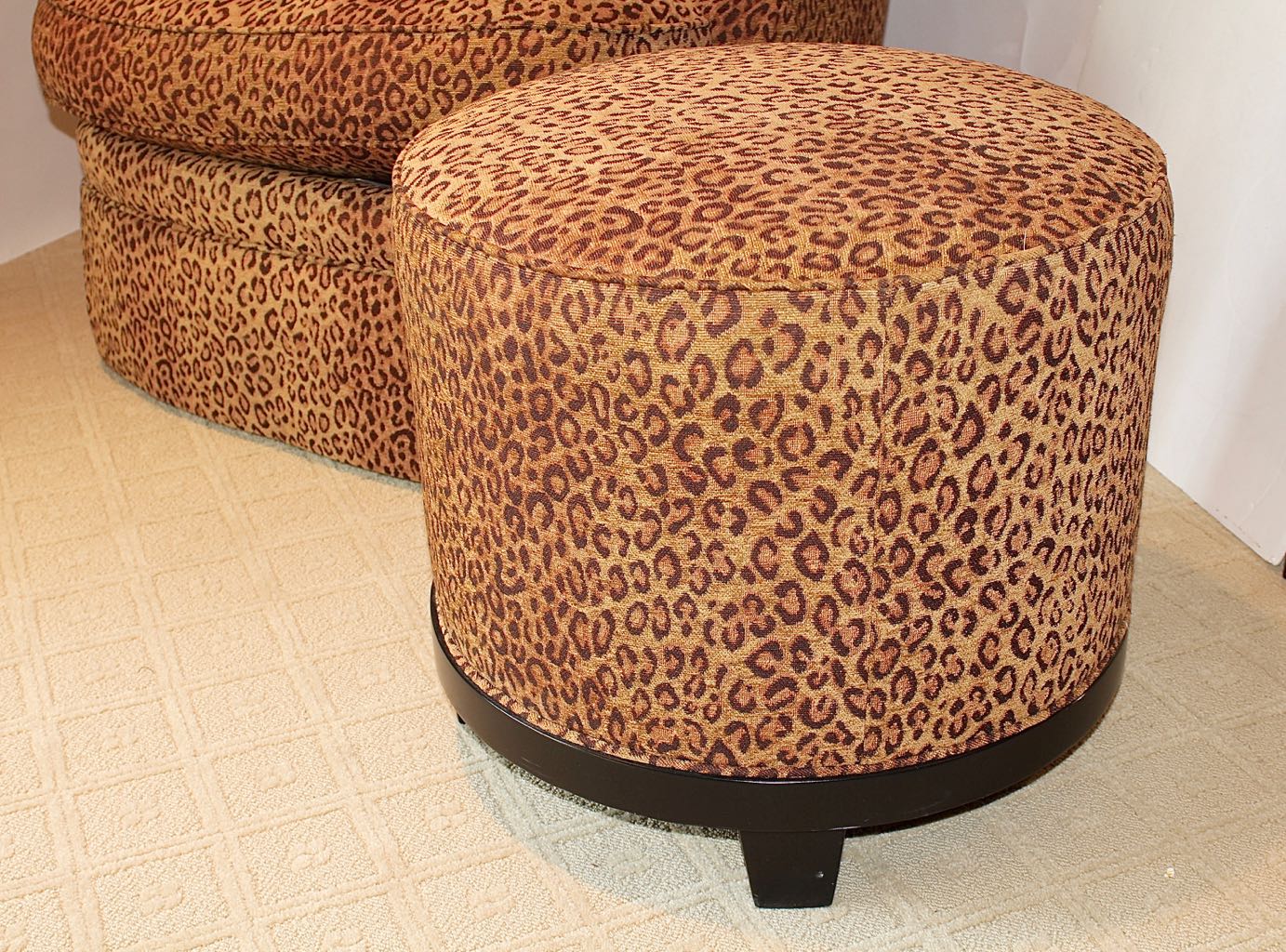 Hickory White Leopard Print Swivel Chair + Ottoman | EBTH