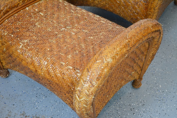 Pottery Barn Woven Rattan Chair and Ottoman | EBTH