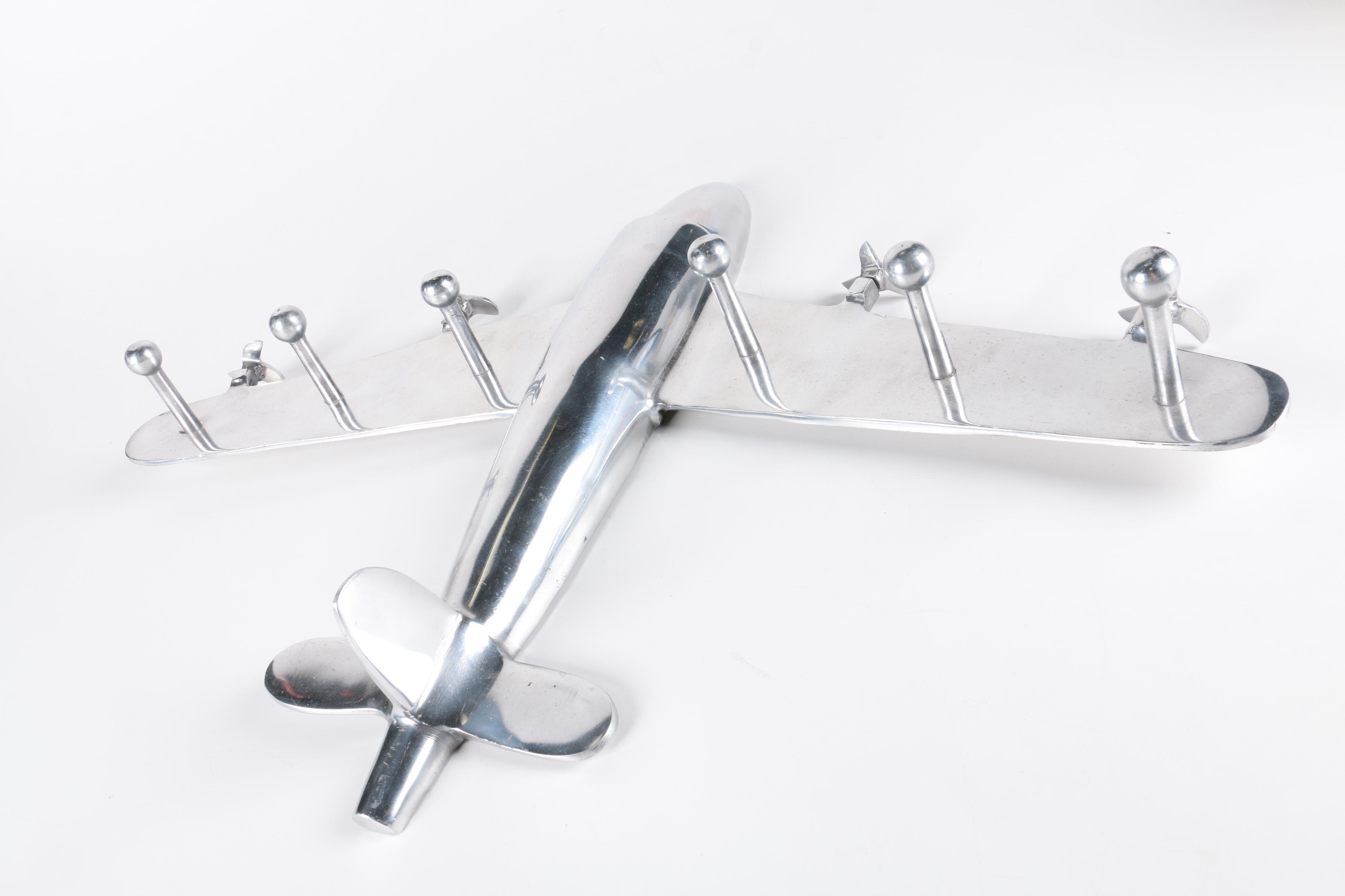 Silver Tone Metal Airplane Wall Coat Rack | EBTH