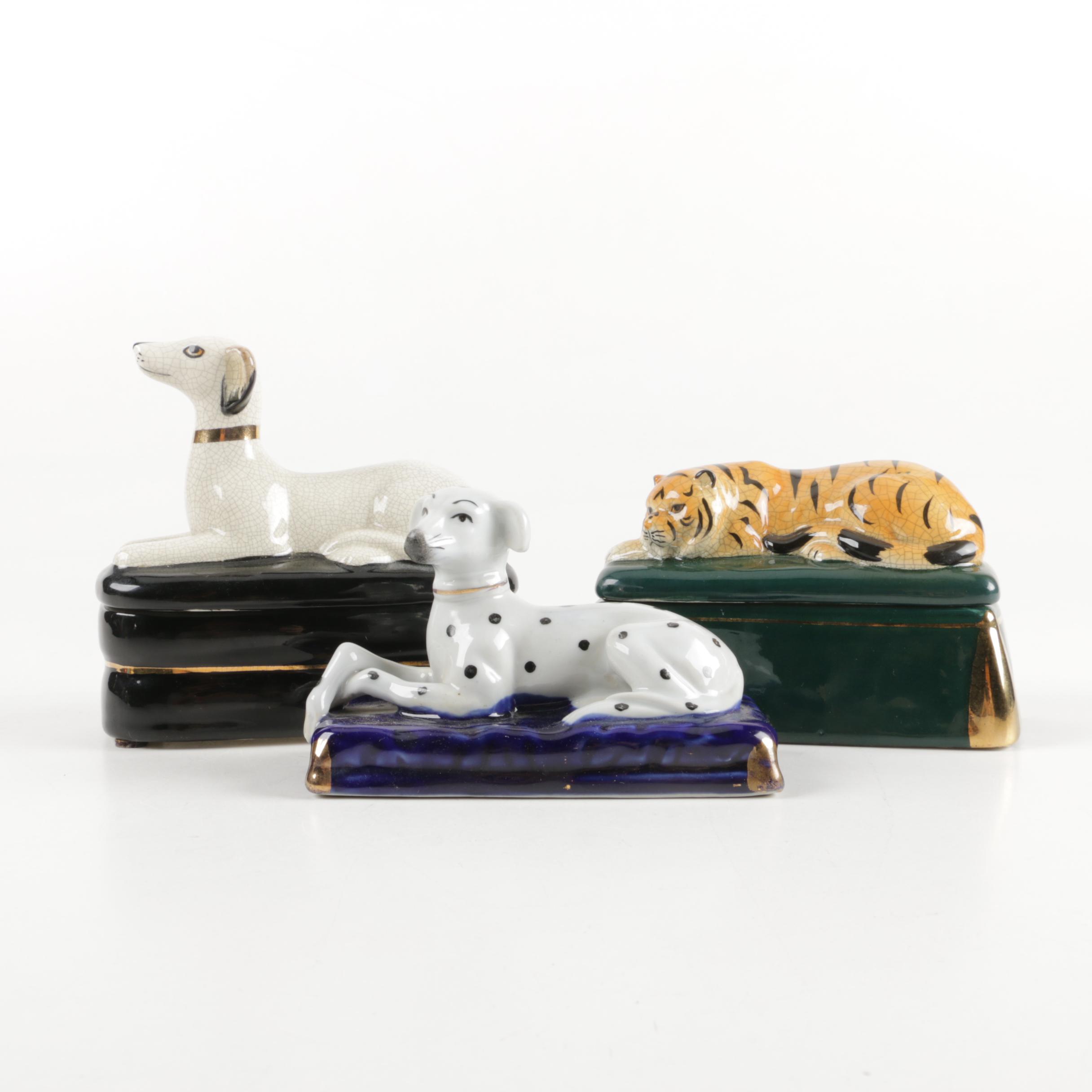 Hand-Painted Ceramic Animal Trinket Boxes and Figurine | EBTH