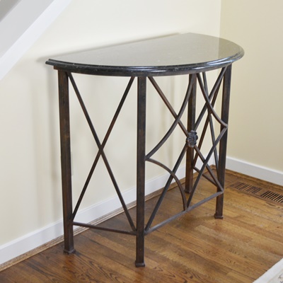 Granite Top Iron Demilune Entry Table | EBTH