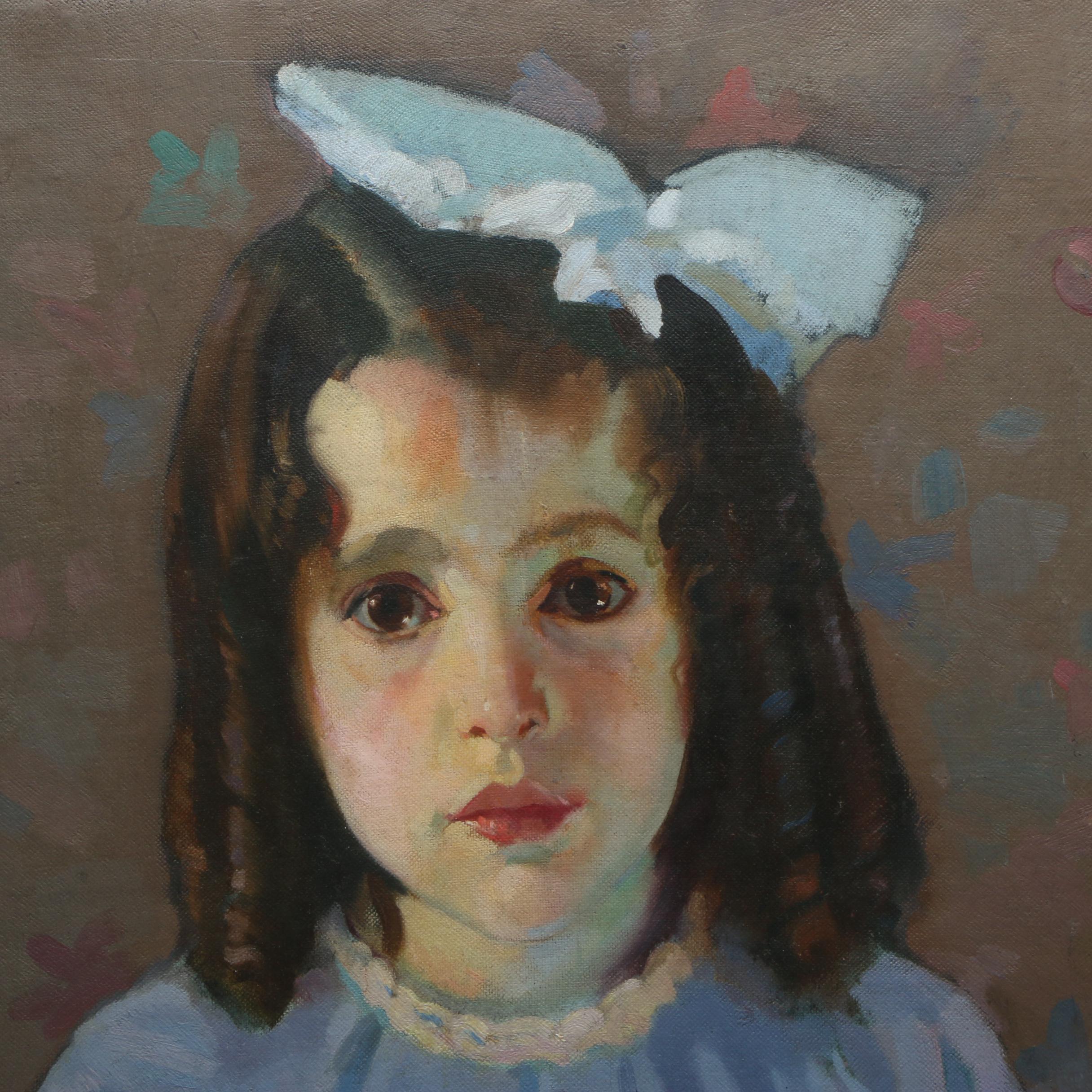 George Collie Oil Painting on Canvas "Girl With Stuffed Animal" | EBTH