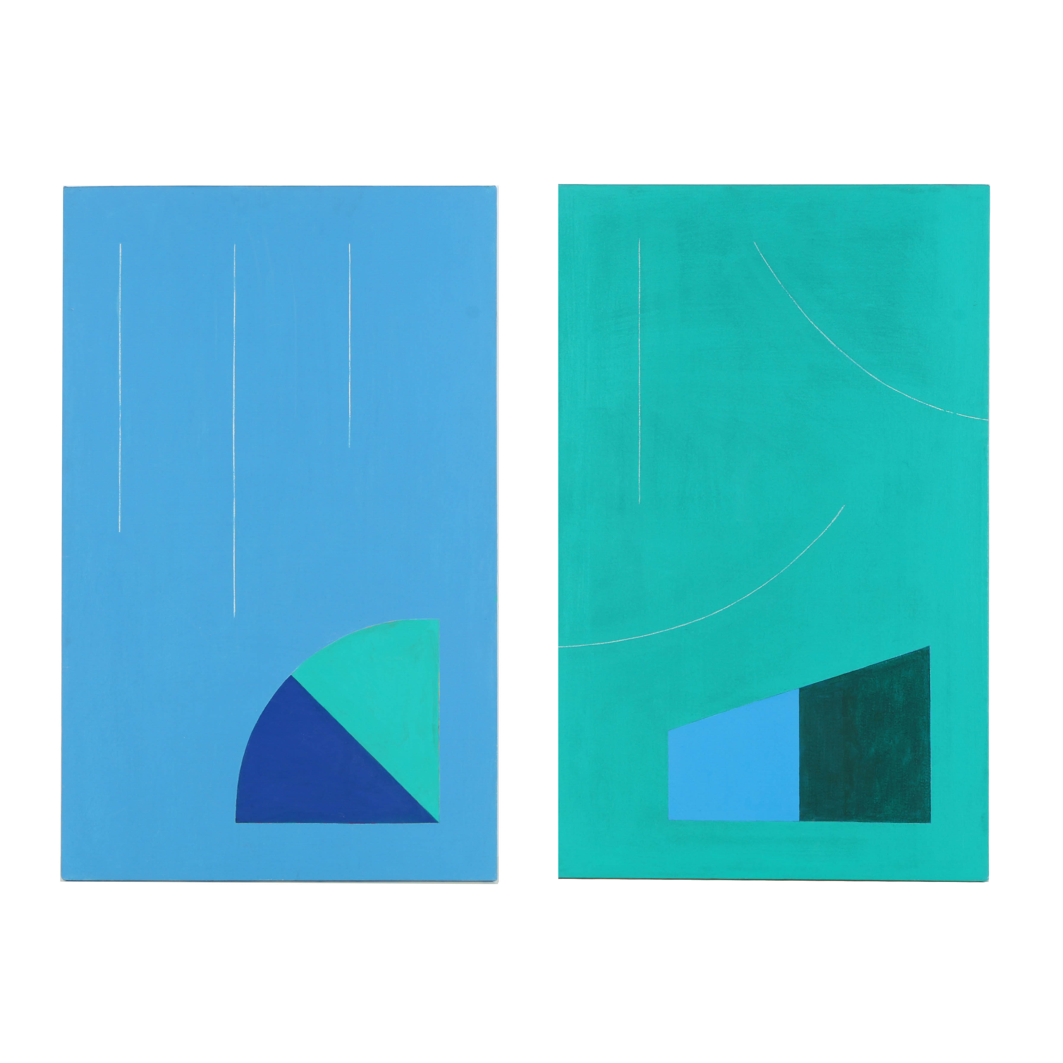 Edwin Ruda Oil Painting "Blue and Green Diptych" | EBTH