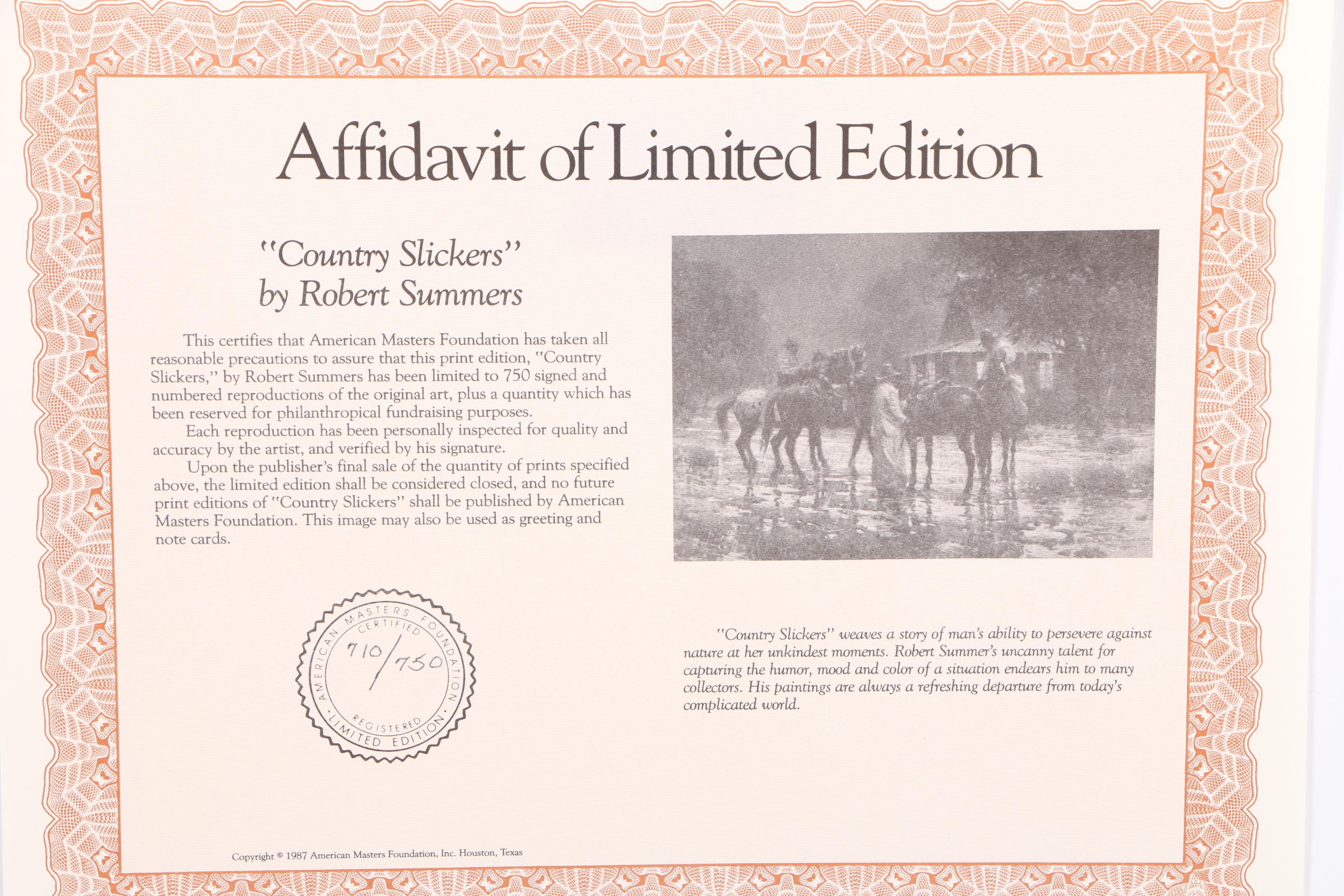 Robert Summers 1987 Limited Edition Offset Lithograph "Country Slickers ...