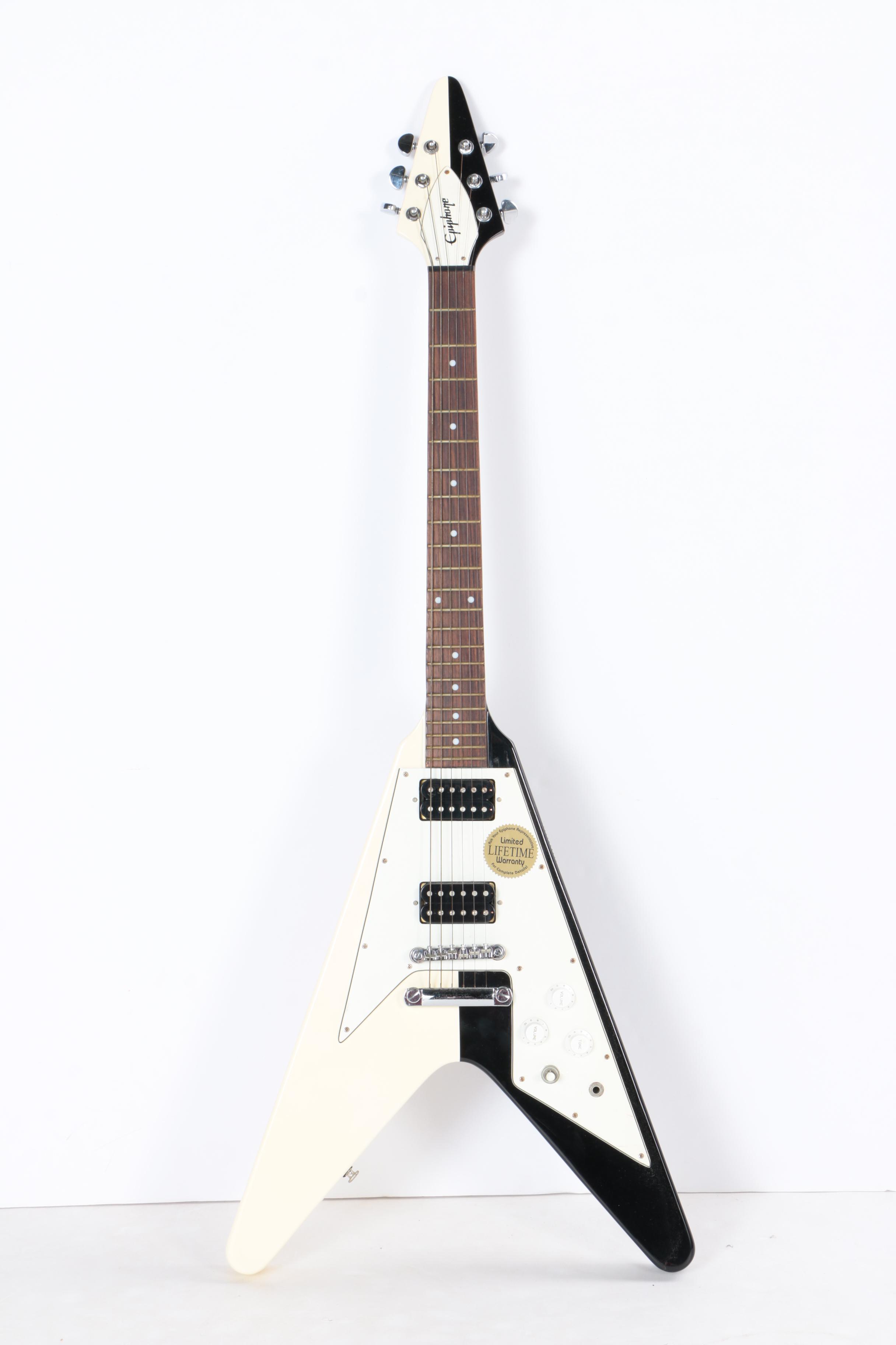 Epiphone '67 Reissue Black and White Flying V Electric Guitar with Case ...
