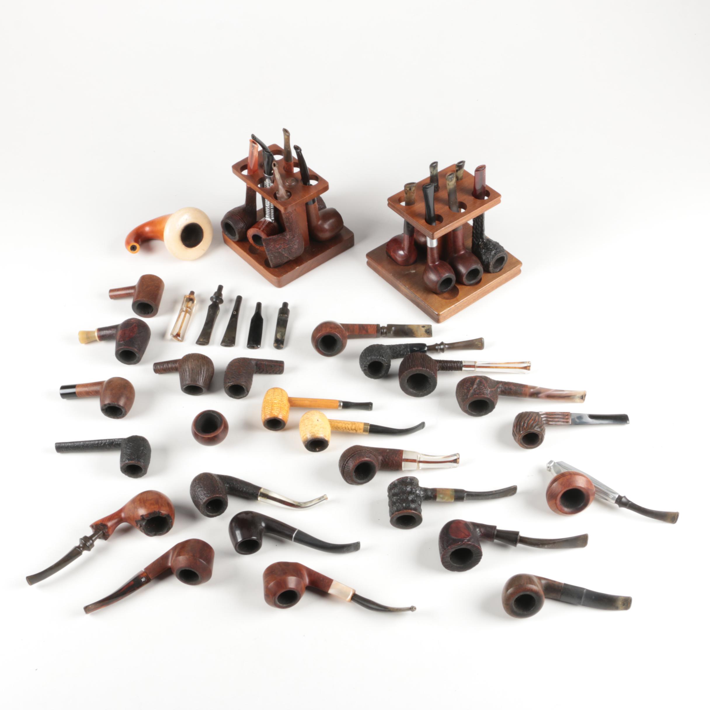 Vintage Tobacco Pipe Collection with Stands and Parts | EBTH