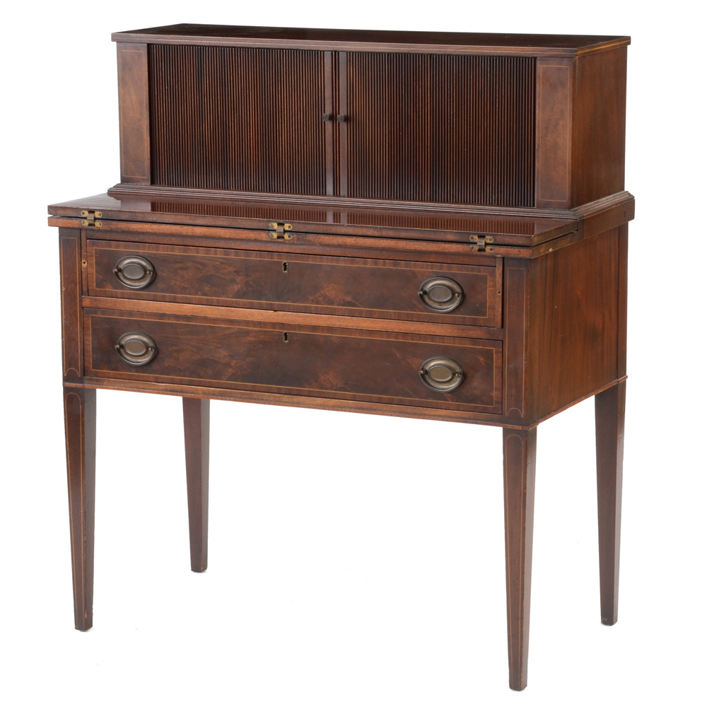 Hepplewhite Style Mahogany Tambour Secretary Desk by Maddox Tables | EBTH