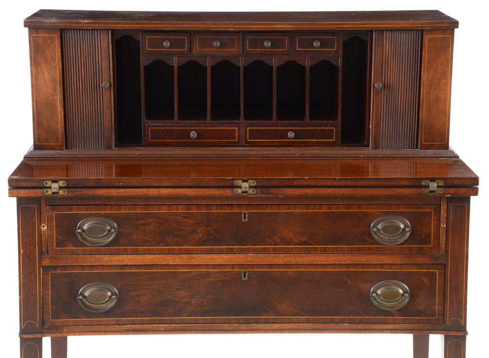 Hepplewhite Style Mahogany Tambour Secretary Desk by Maddox Tables | EBTH