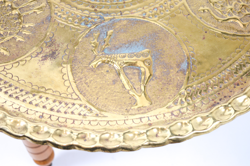 Vintage Turkish Brass and Wood Coffee Table | EBTH