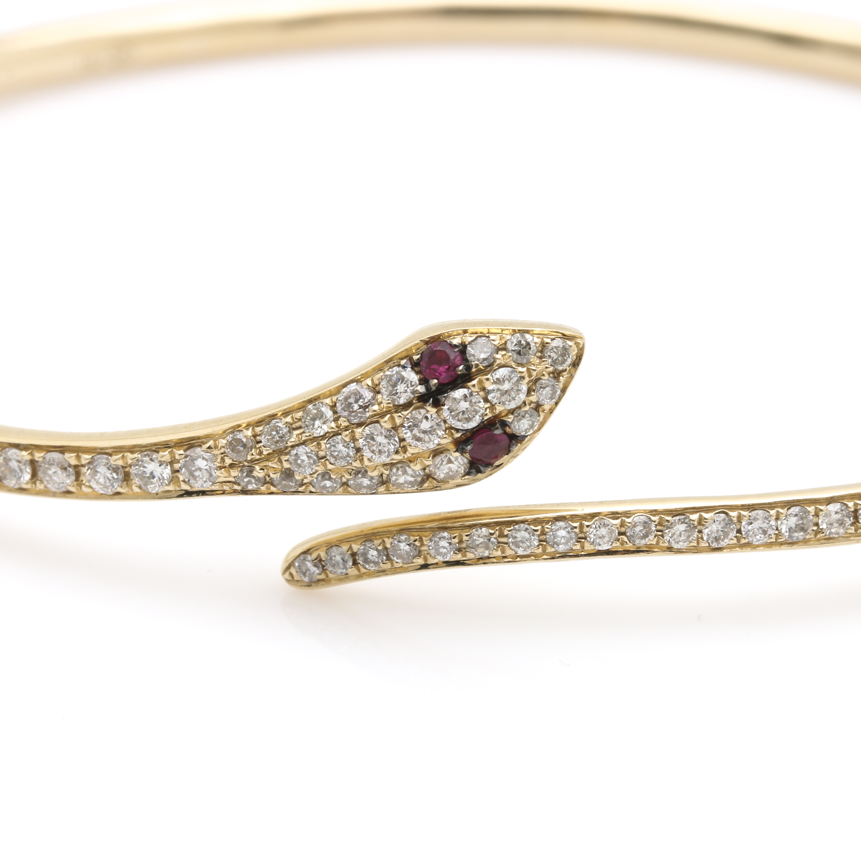 14K Yellow Gold Diamond and Ruby Snake Bangle Bracelet | EBTH