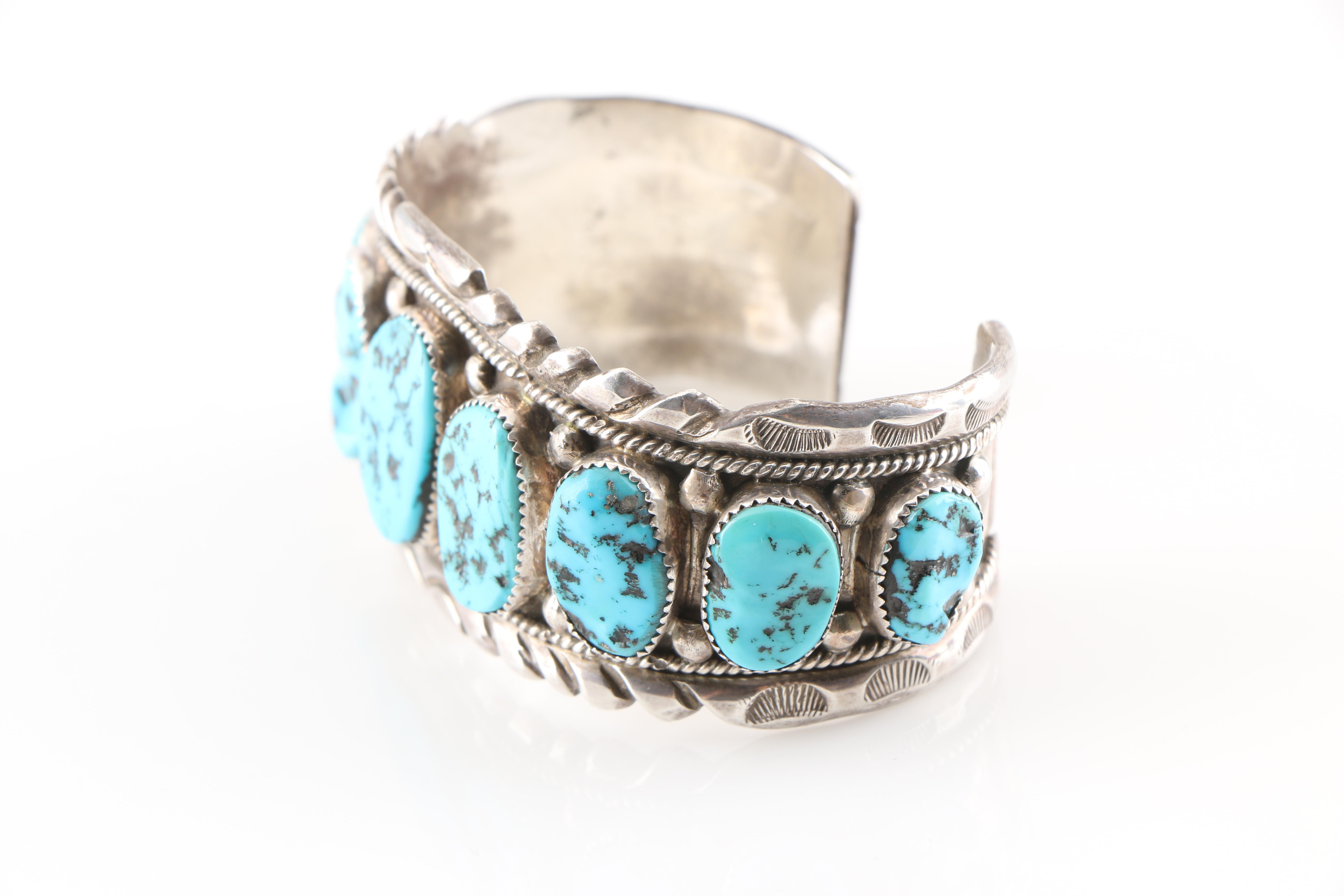 Native American Style Sterling Silver Turquoise Cuff | EBTH