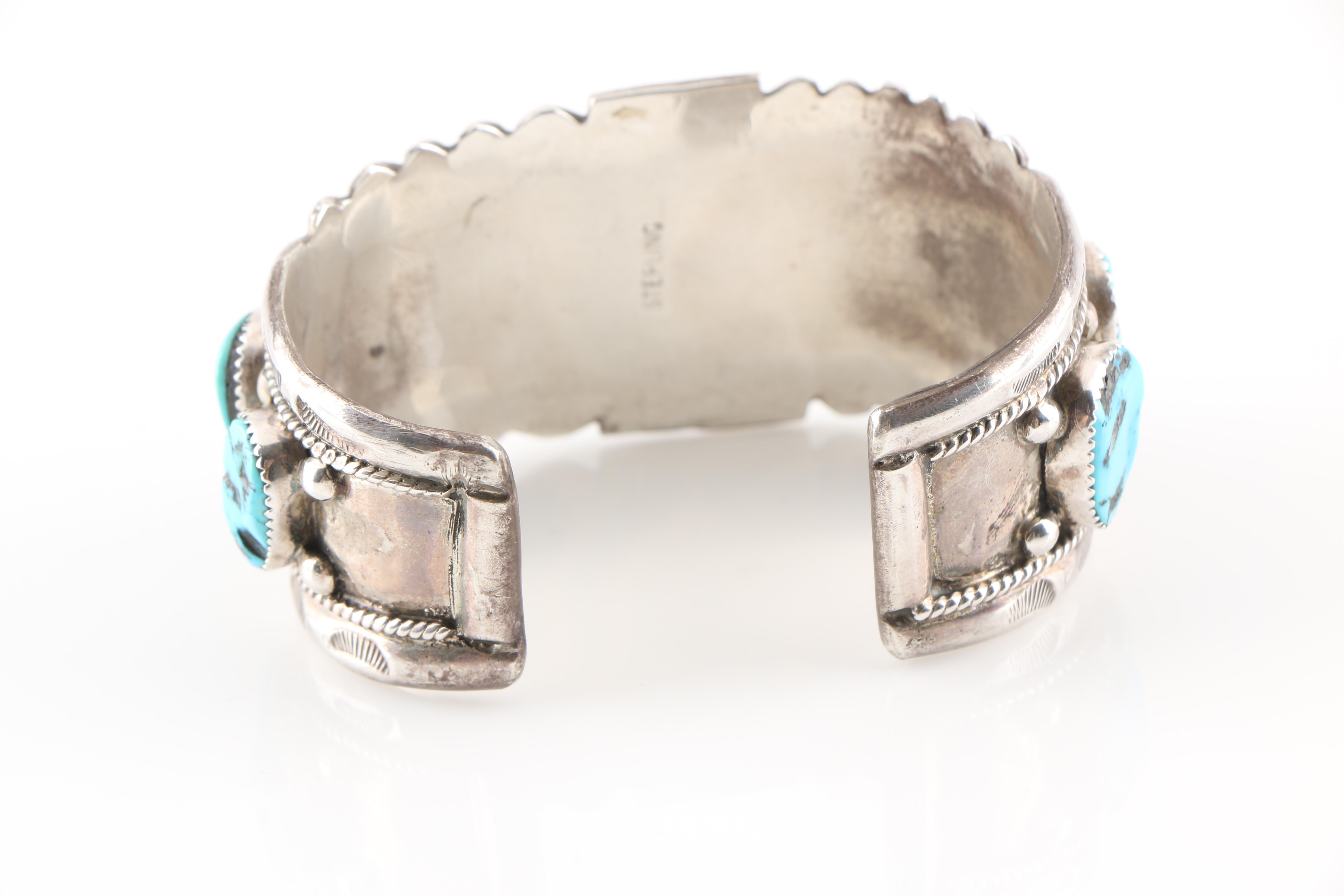 Native American Style Sterling Silver Turquoise Cuff | EBTH