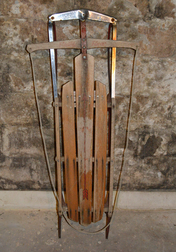 Three Vintage Sleds Including Flexible Fliyer Racer Wood and Metal Sled ...