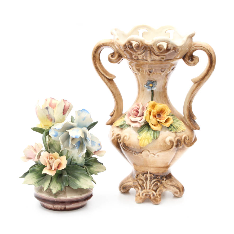 Capodimonte Porcelain Vase and Flower Arrangement | EBTH