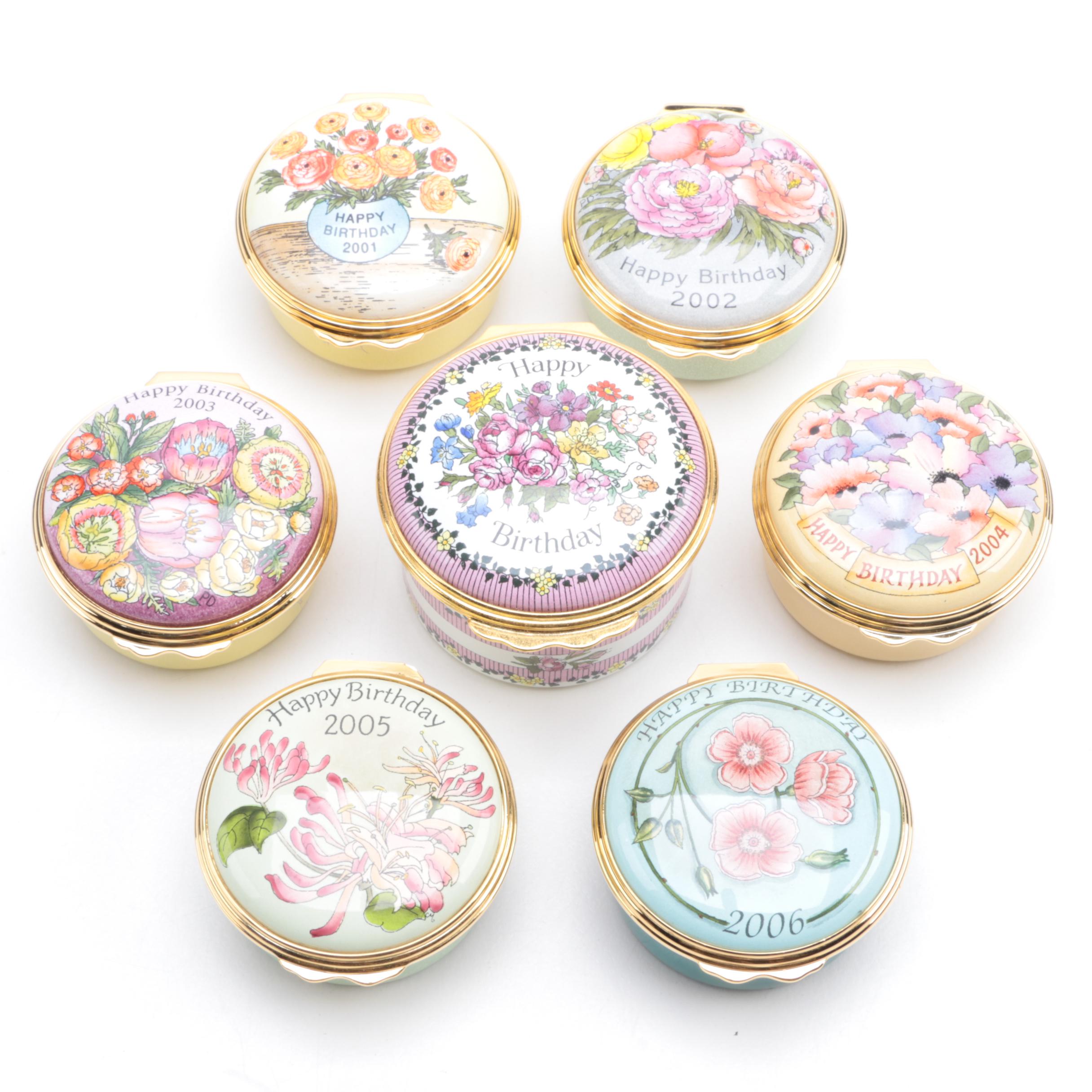 Halcyon Days Enamel "Happy Birthday" Trinket Boxes | EBTH