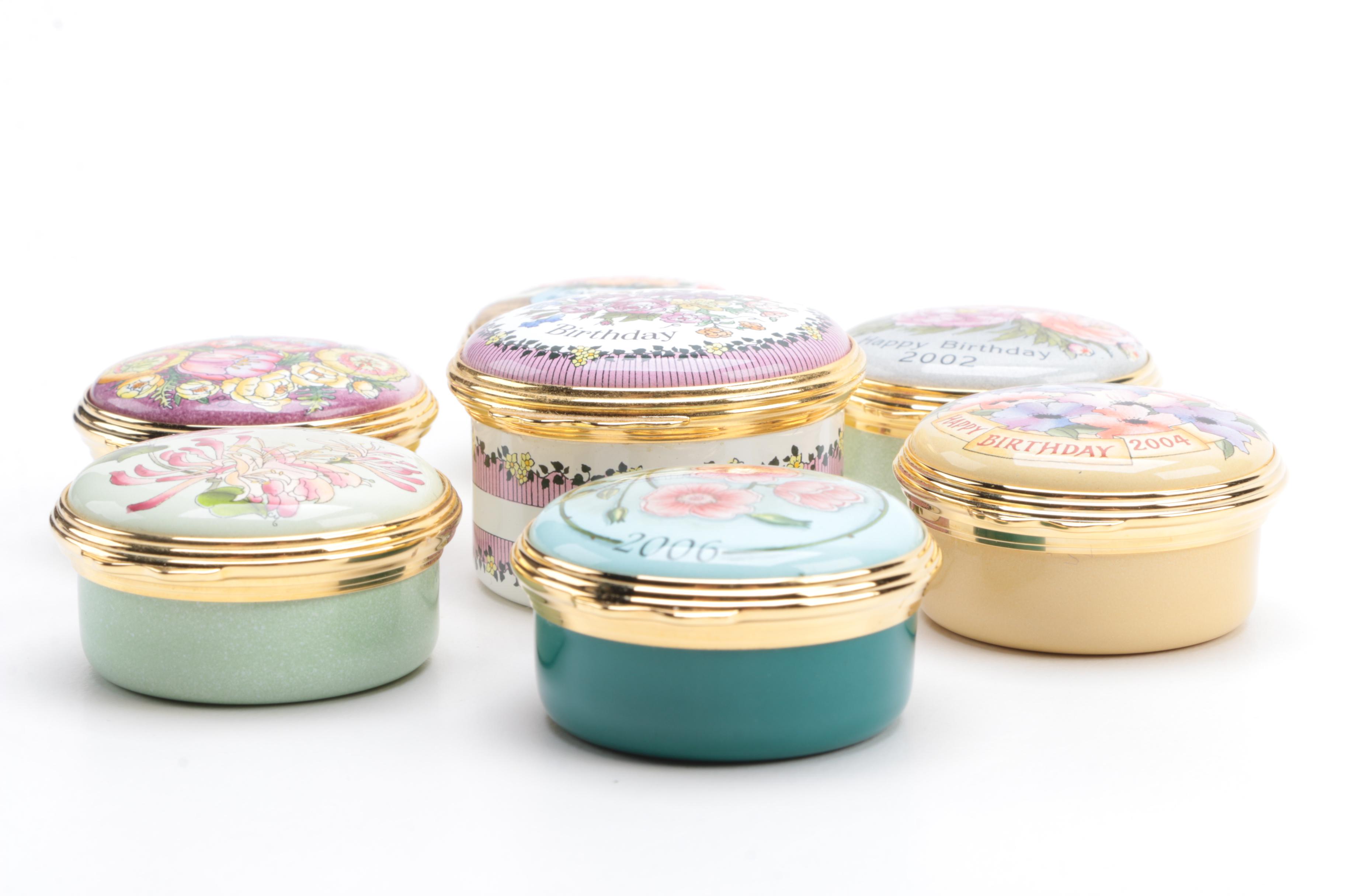 Halcyon Days Enamel "Happy Birthday" Trinket Boxes | EBTH